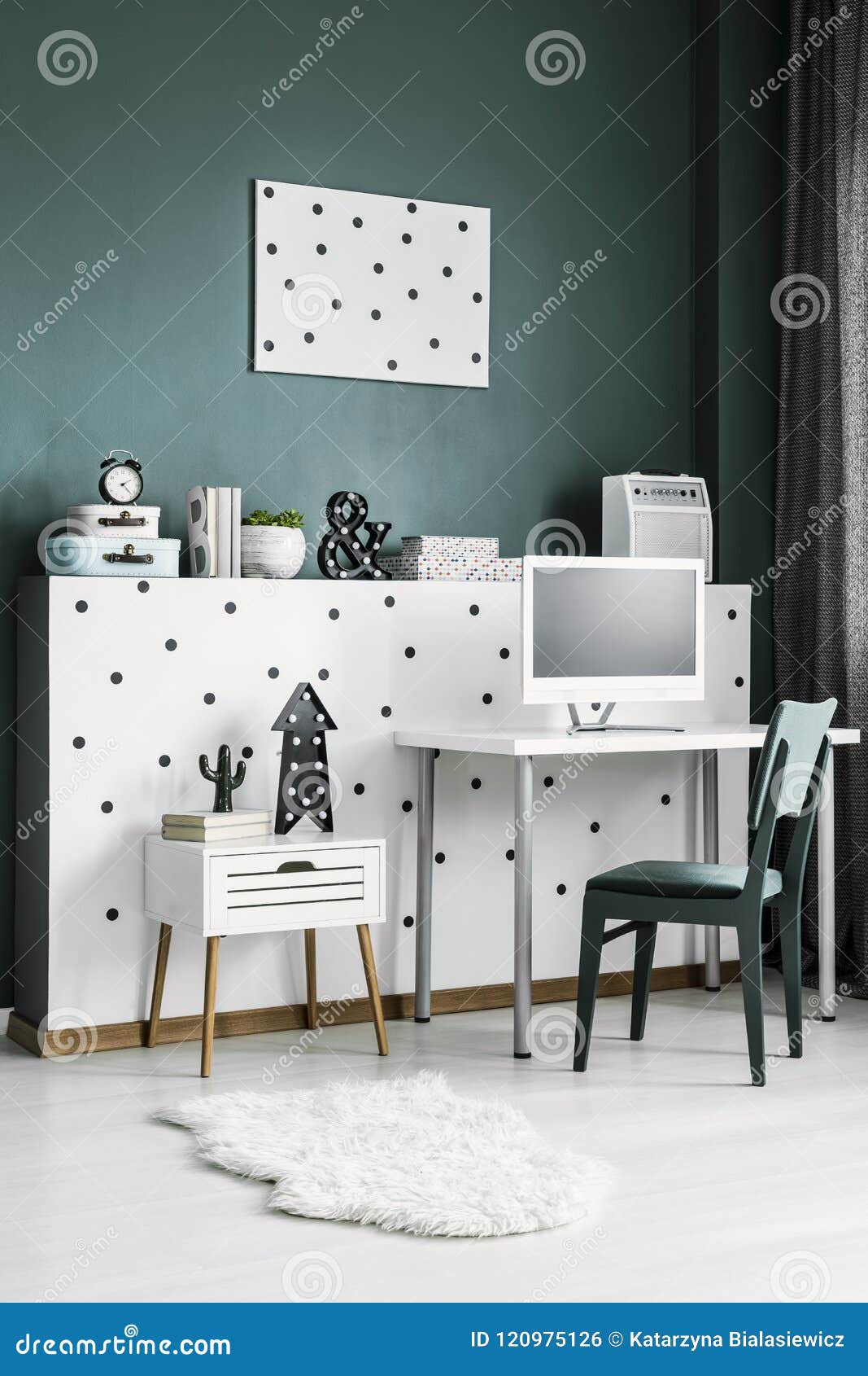 Side Angle of an Elegant Home Office Interior with a Desk, Computer ...