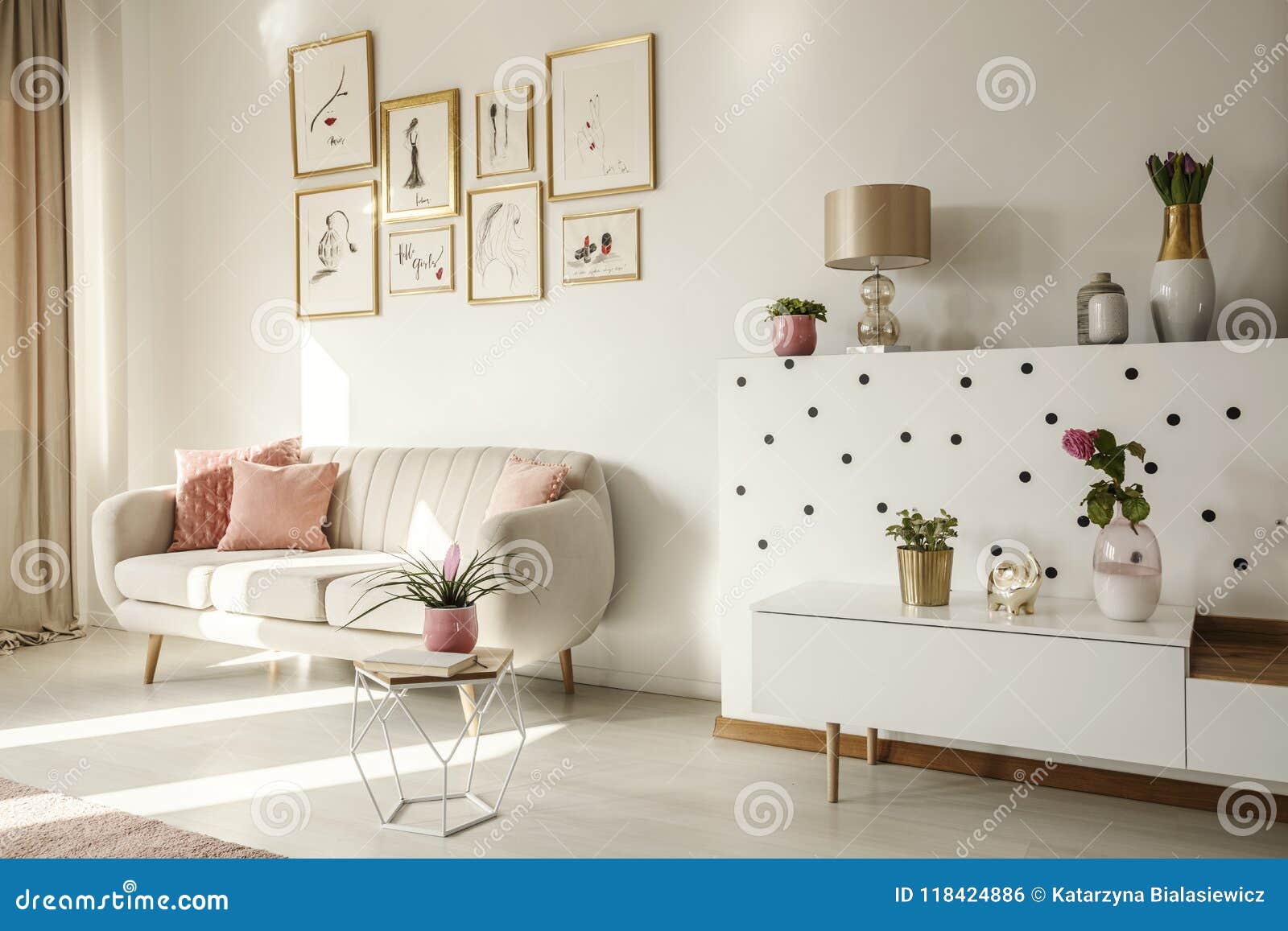 Side Angle Of A Living Room Interior With White Sofa, Coffee Tab Stock ...