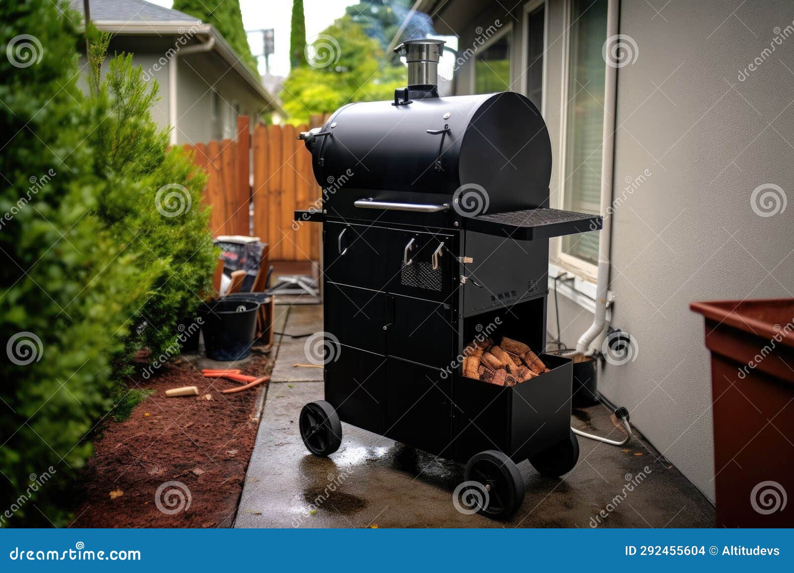 Side Angle View of Smoking Bbq Smoker Stock Illustration - Illustration ...
