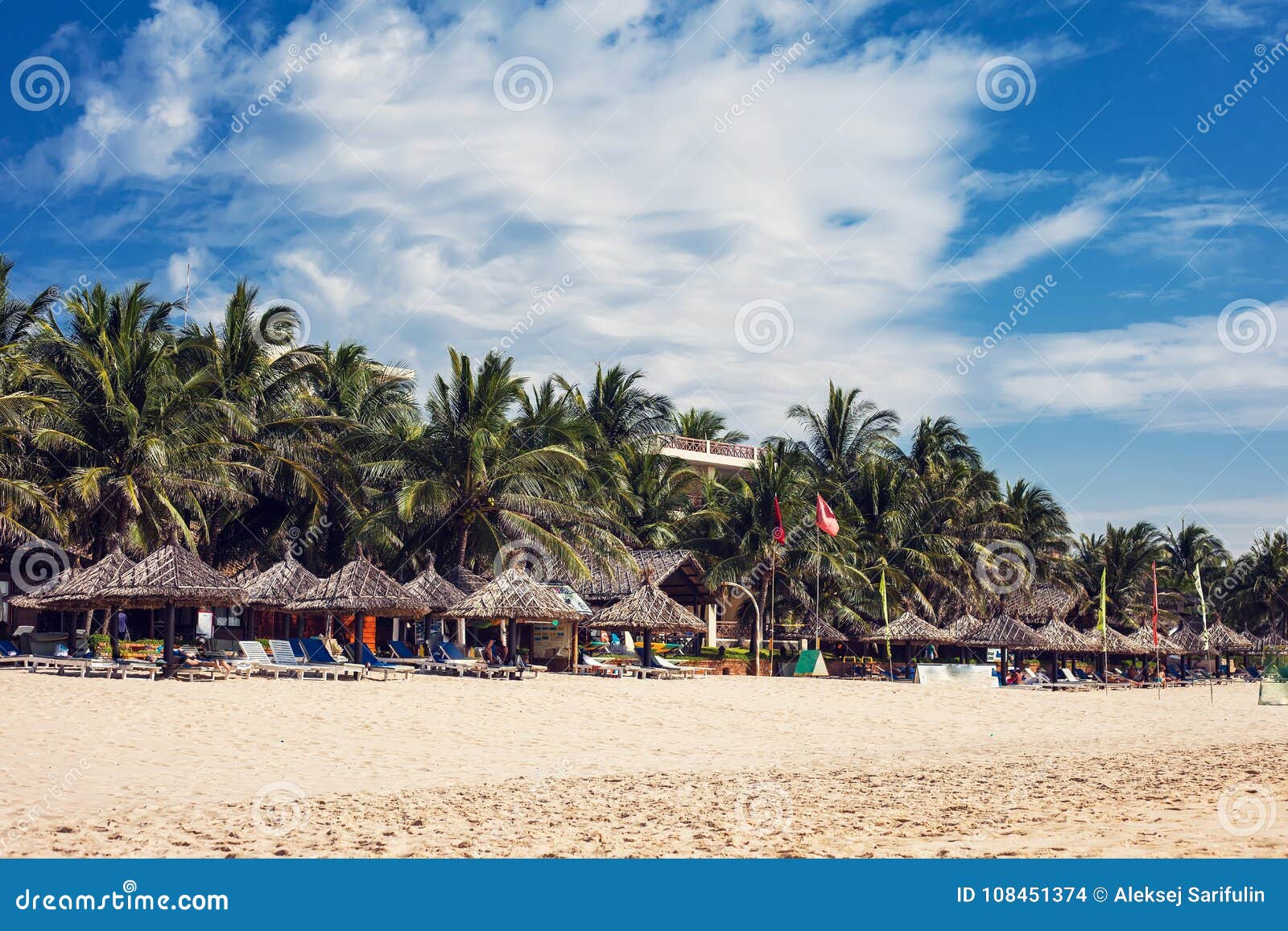 A Side of Beach with Sand and Palms Stock Photo - Image of fishing ...