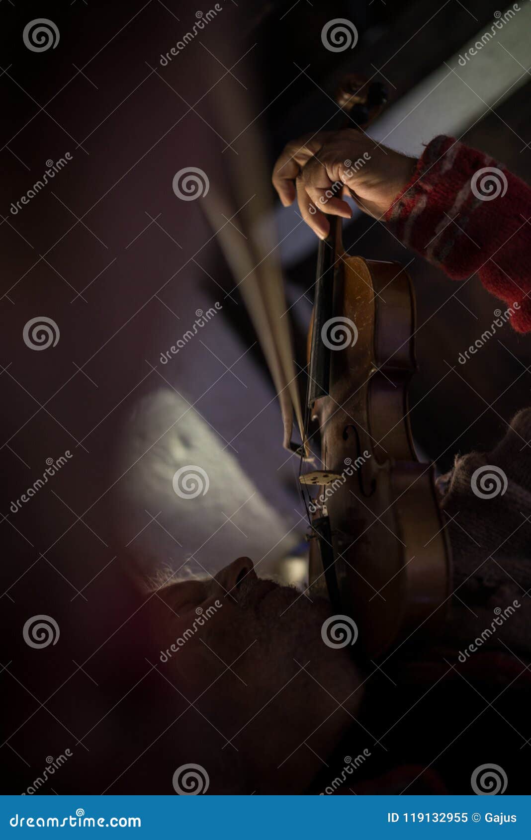 Side Bottom View of Man with Gray Beard Playing a Violin Stock Image ...