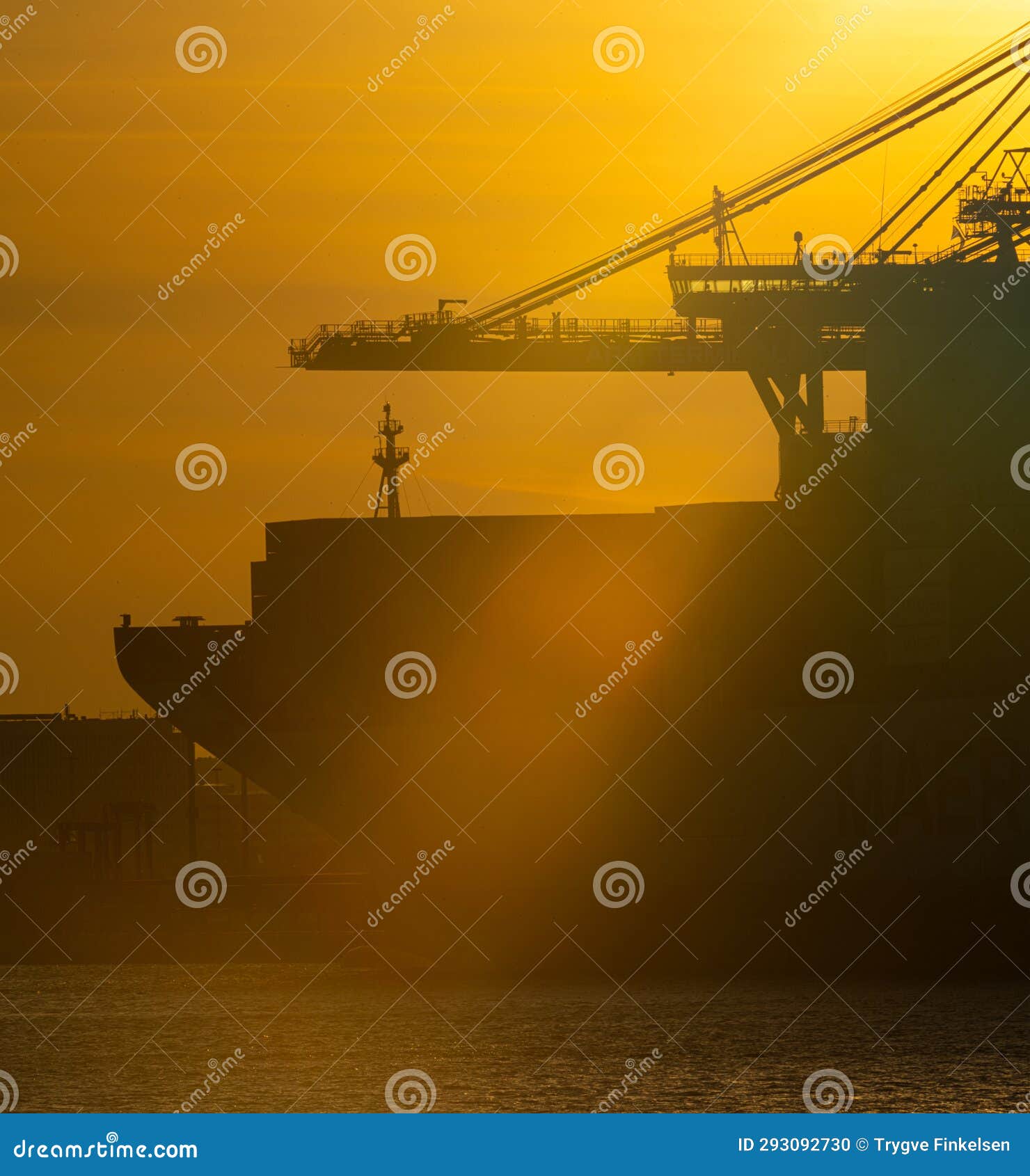 Side Bow and Bridge of a Large Container Ship at Port at Sunset.. Stock ...