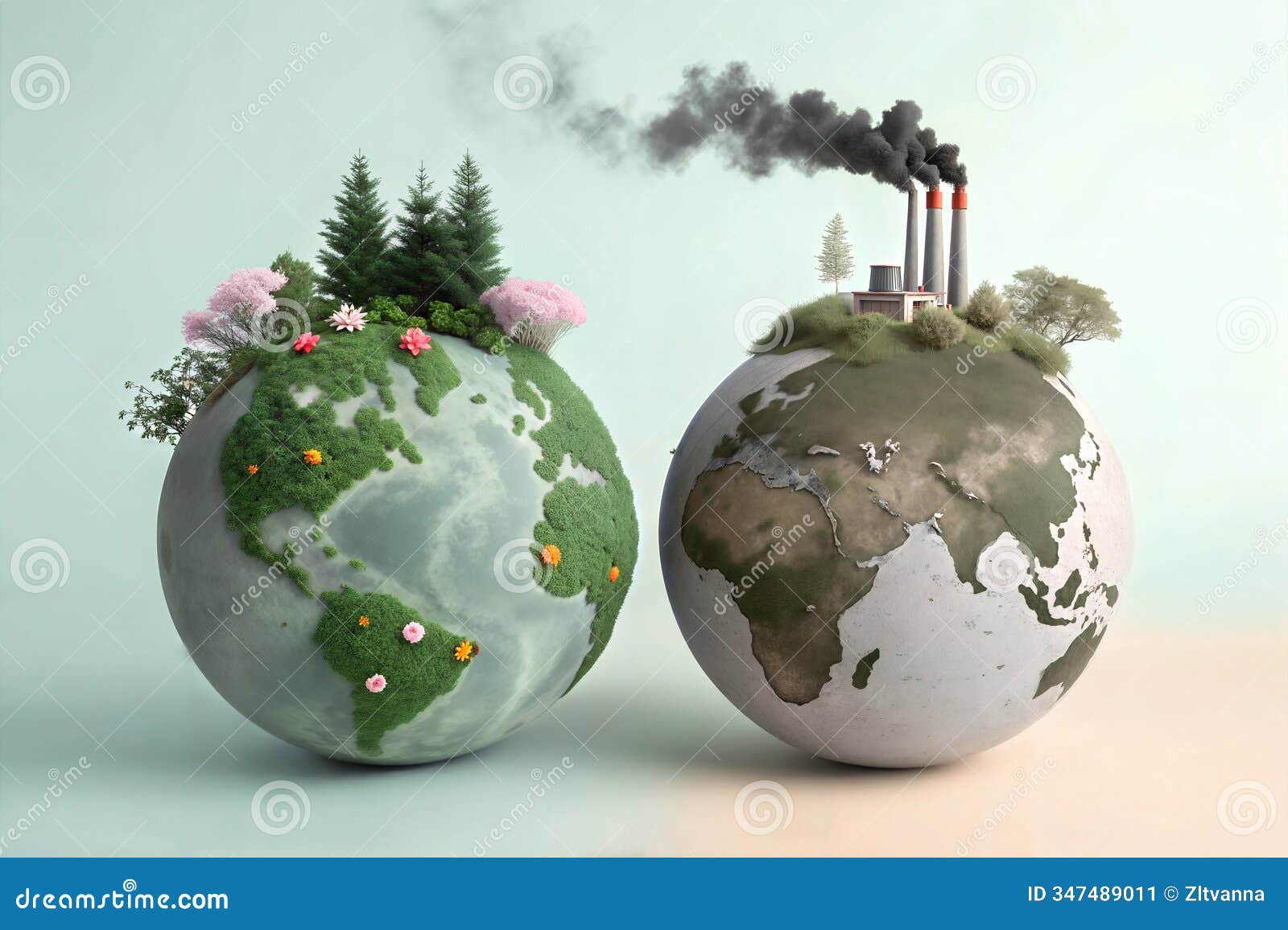 Green Earth Vs. Polluted Earth Concept Stock Image - Image of ...