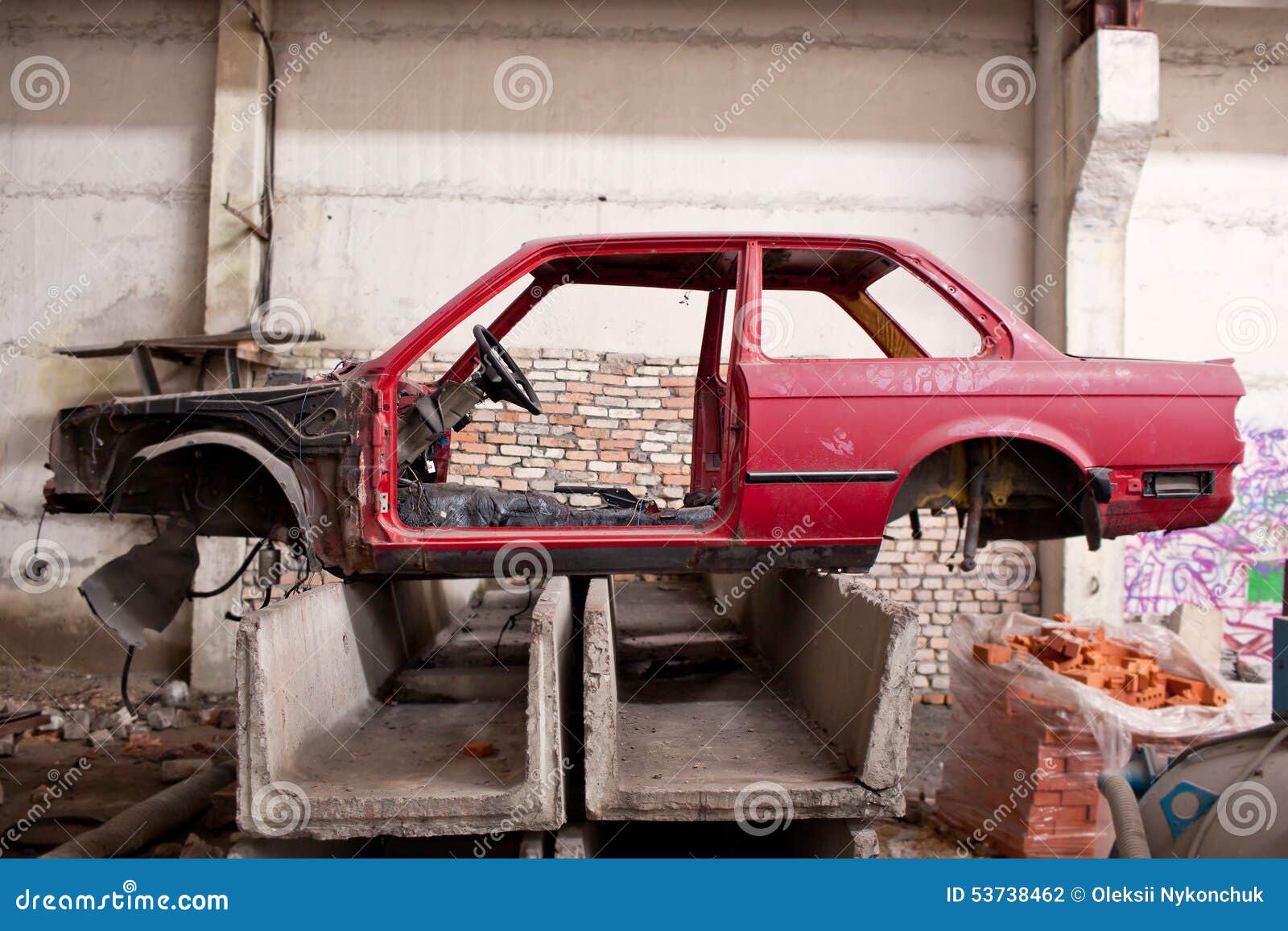 Side of the Crashed Red Car Stock Photo - Image of back, failure: 53738462