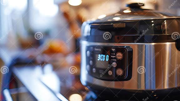 The Side of a Crockpot with a Timer Set and Buttons for Various Cooking ...