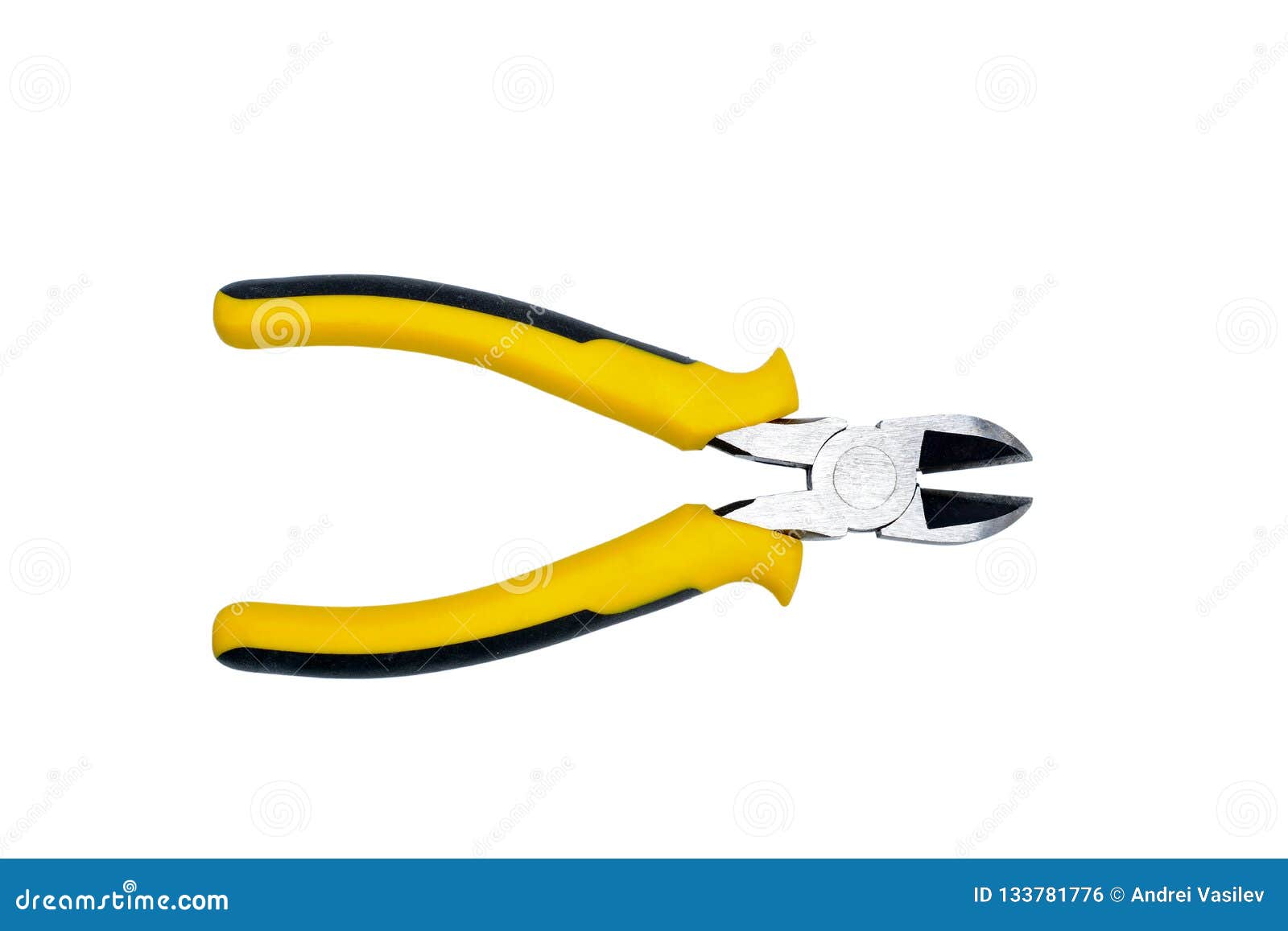Side Cutters with Black and Yellow Isolated Handles on White Background ...