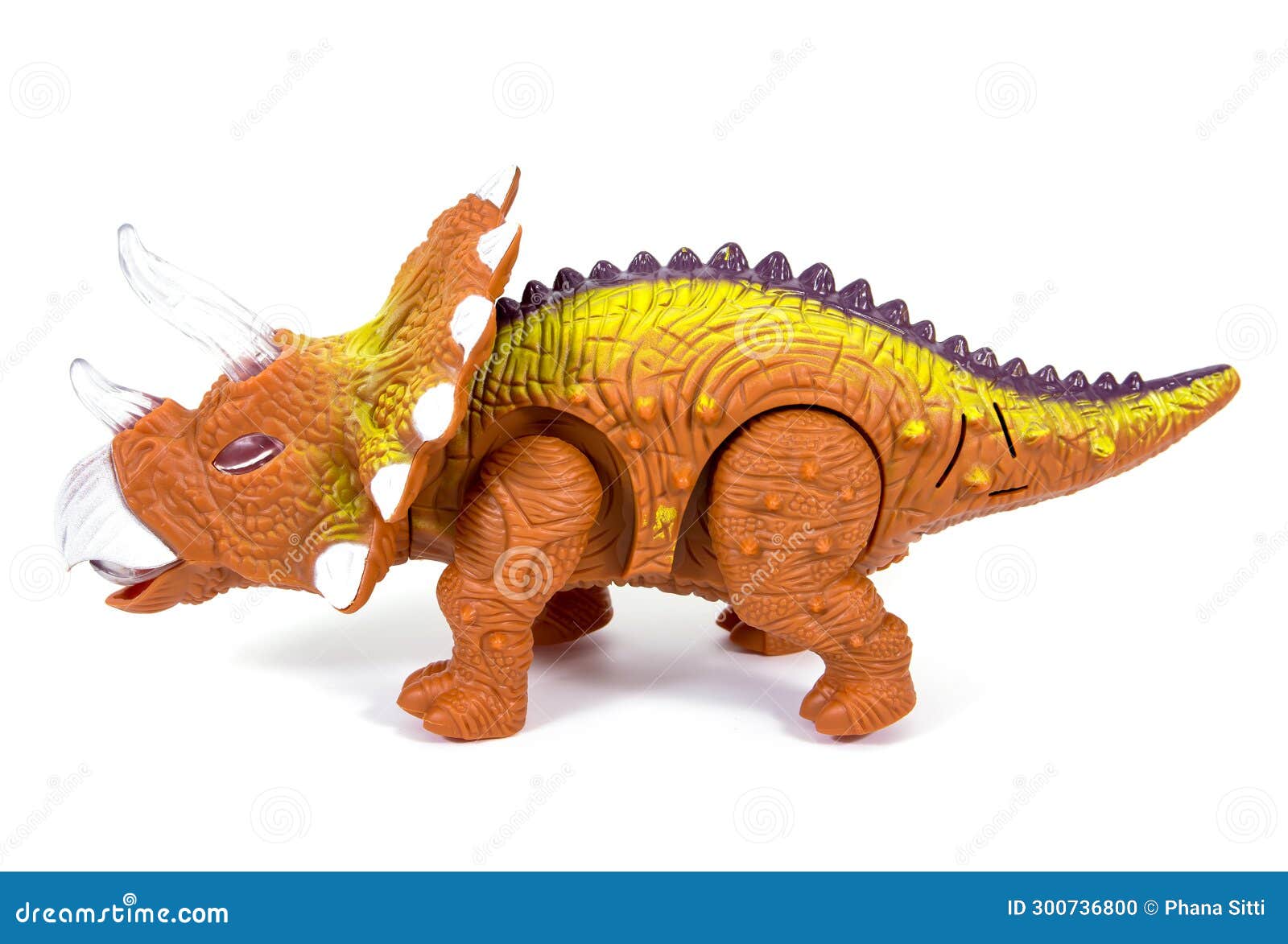 Side of Dinosaur Toy Isolated on White Background. Triceratops ...