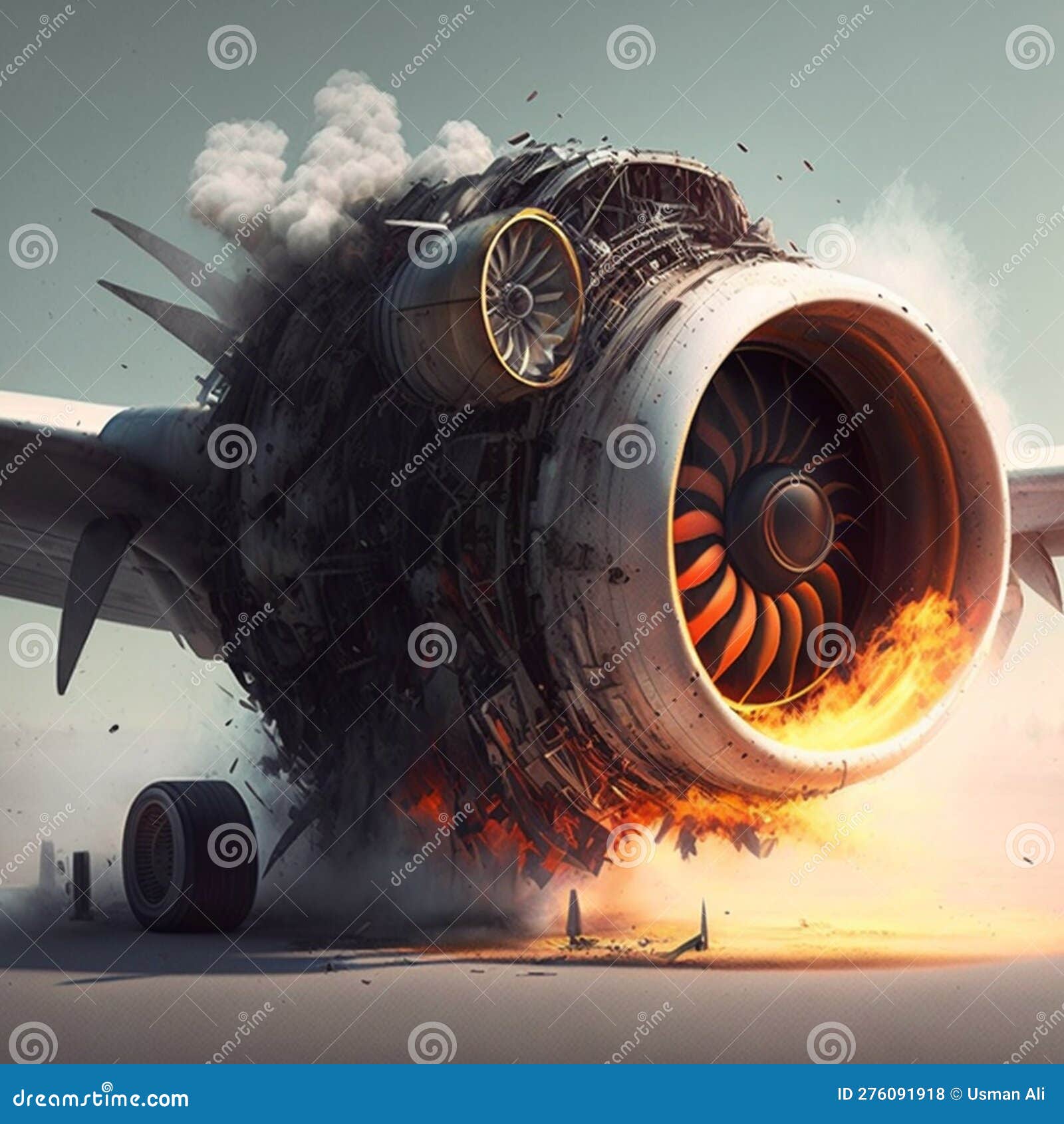 The Side Engine of the Airplane is on Fire. Generated by AI Stock ...
