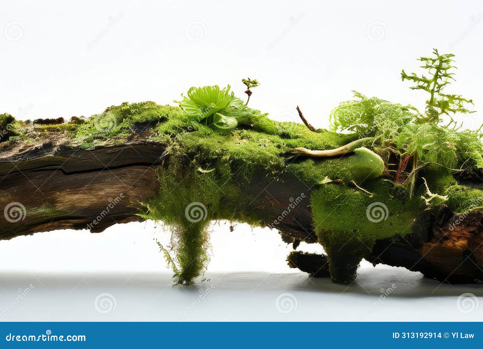 Side Image of Fresh Green Moss on Rotting Branch Isolated Editorial ...