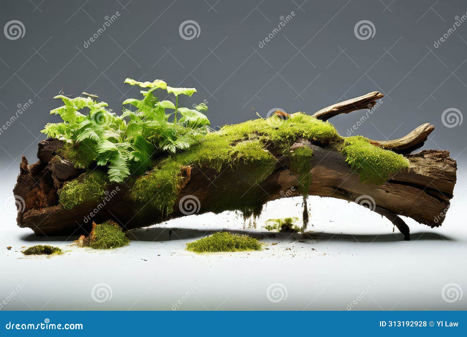 Side Image of Fresh Green Moss on Rotting Branch Isolated Editorial ...