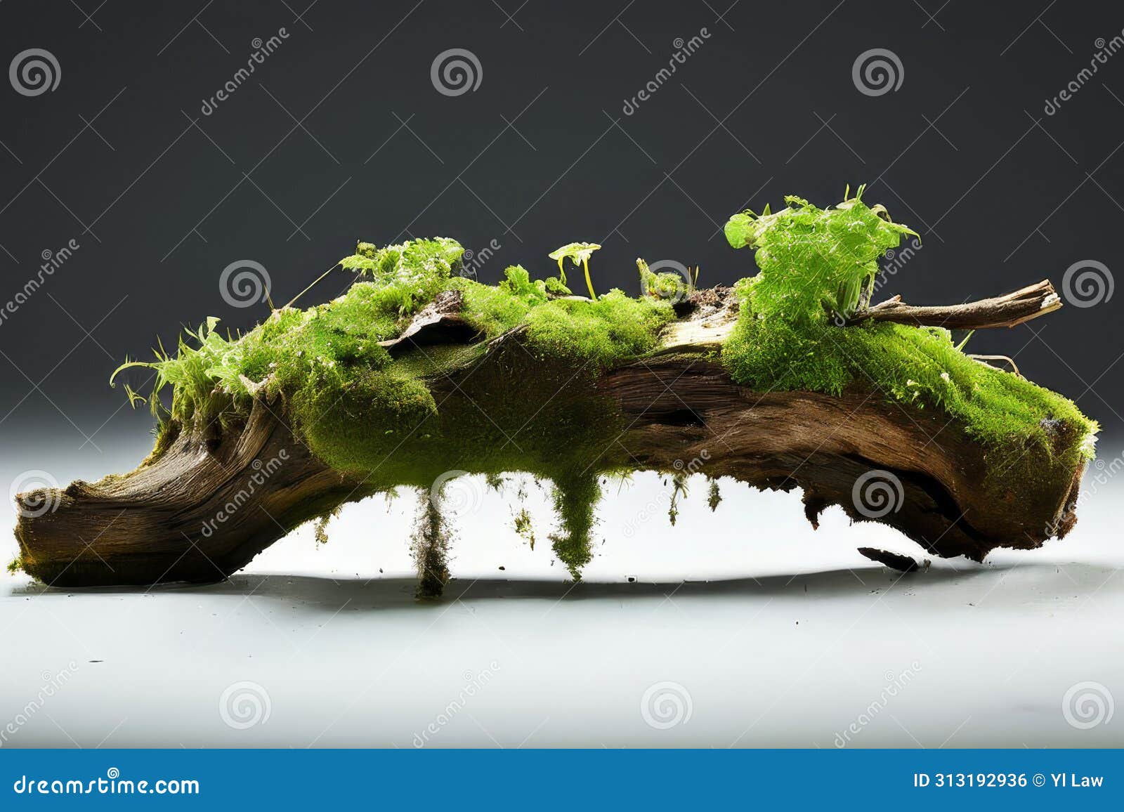Side Image of Fresh Green Moss on Rotting Branch Isolated Editorial ...