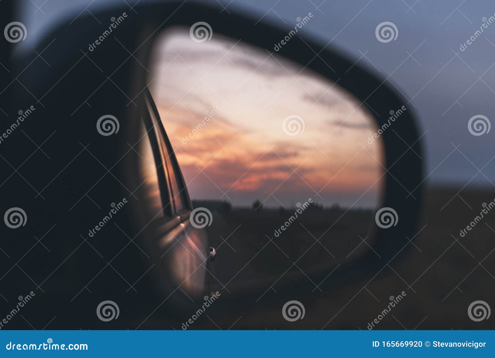 Side Mirror of a Car in Sunset Stock Photo - Image of clouds, move ...