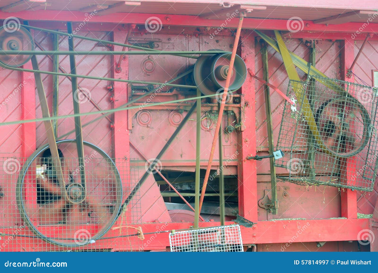 Side of Old Threshing Machine with Belts Stock Image - Image of pulley ...