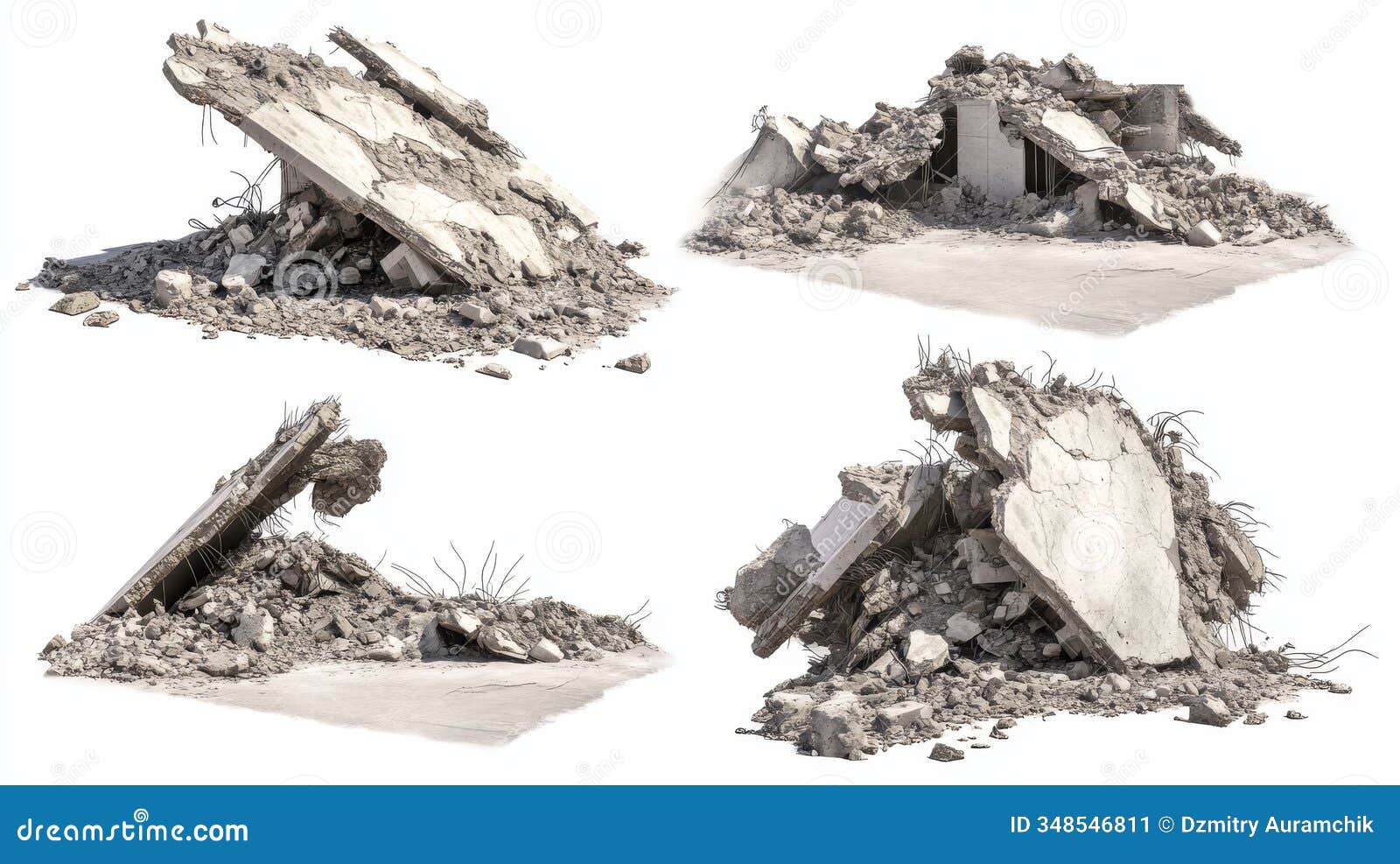 A Side Perspective of a Collection of Collapsed and Ruined Wrecked ...