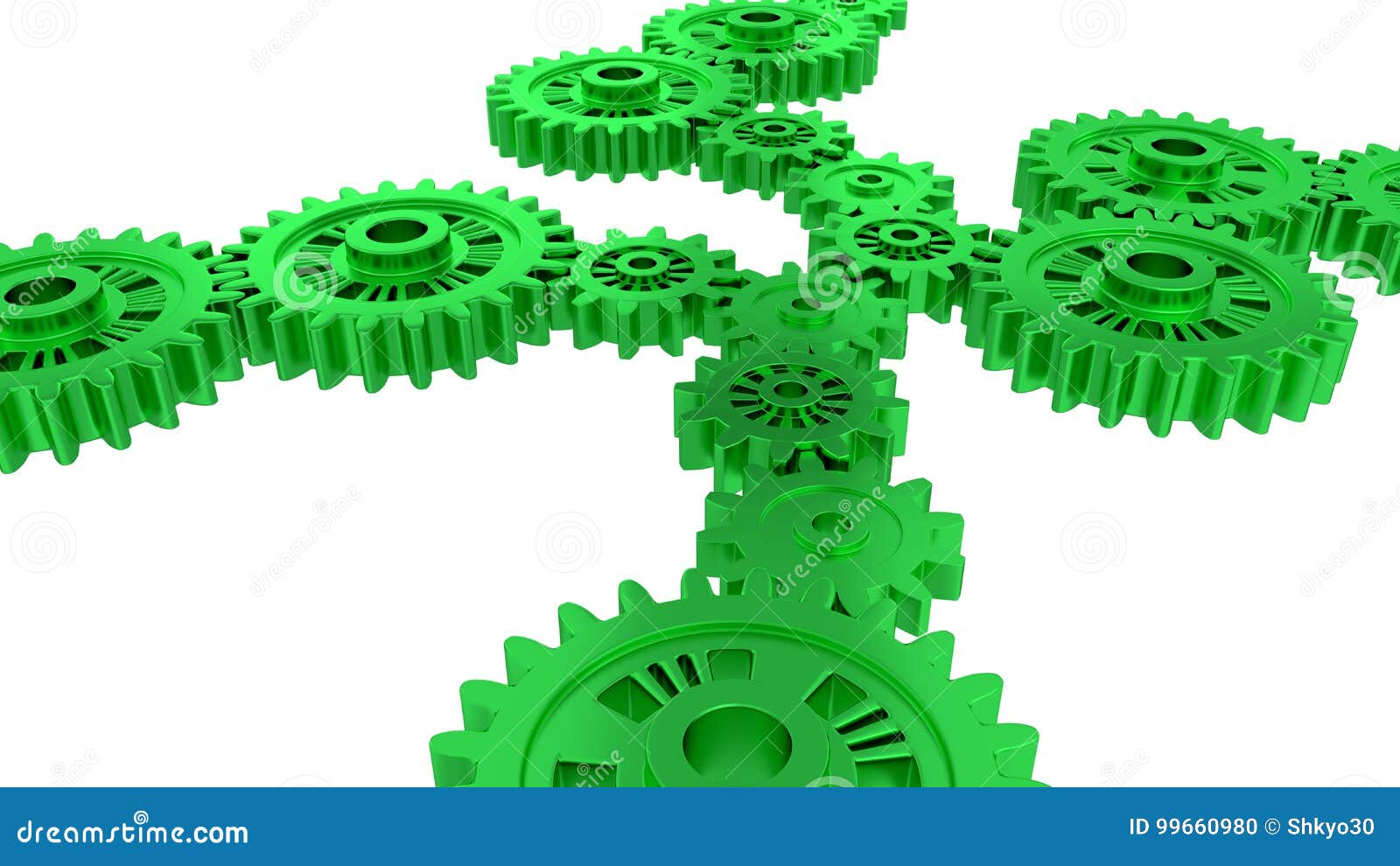 Side and Perspective View of Several Green Gears Stock Illustration ...