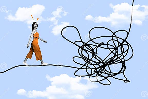 Side Photo Collage of Steps Young Woman Find Solution Difficult ...