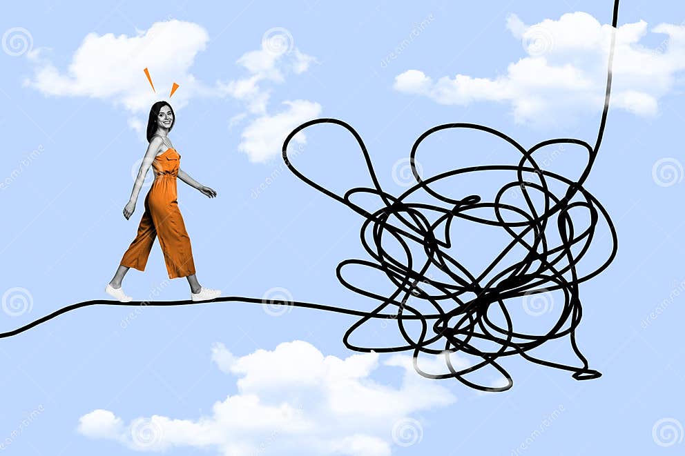 Side Photo Collage of Steps Young Woman Find Solution Difficult ...