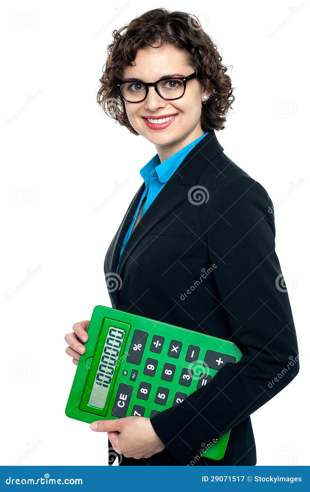 Side Pose of a Business Lady Holding Calculator Stock Image - Image of ...