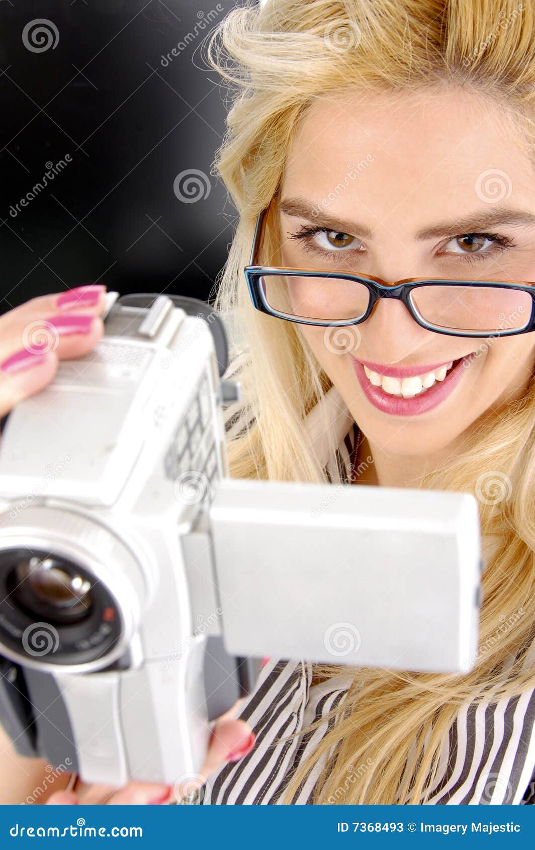 Side Pose of Female Holding Video Camera Stock Image - Image of client ...