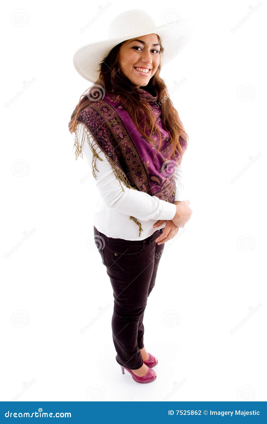 Side Pose of Standing Woman Looking at Camera Stock Photo - Image of ...