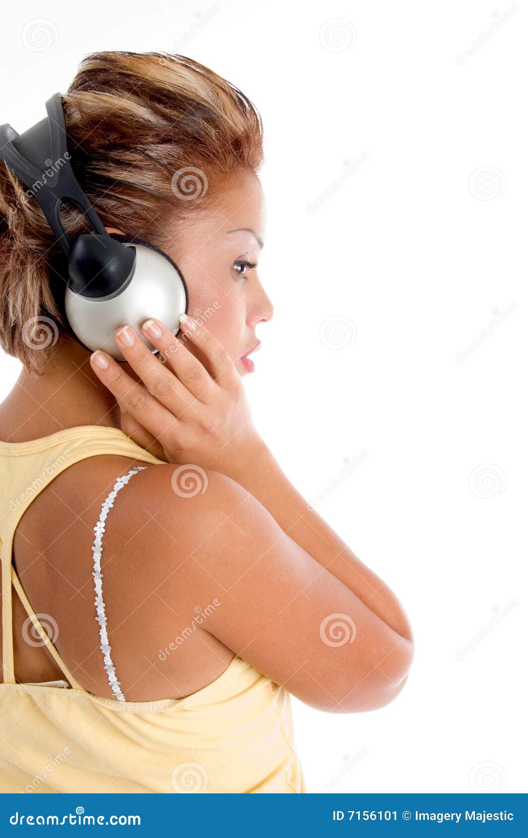 Side Pose of Woman with Headphone Stock Image - Image of headset ...