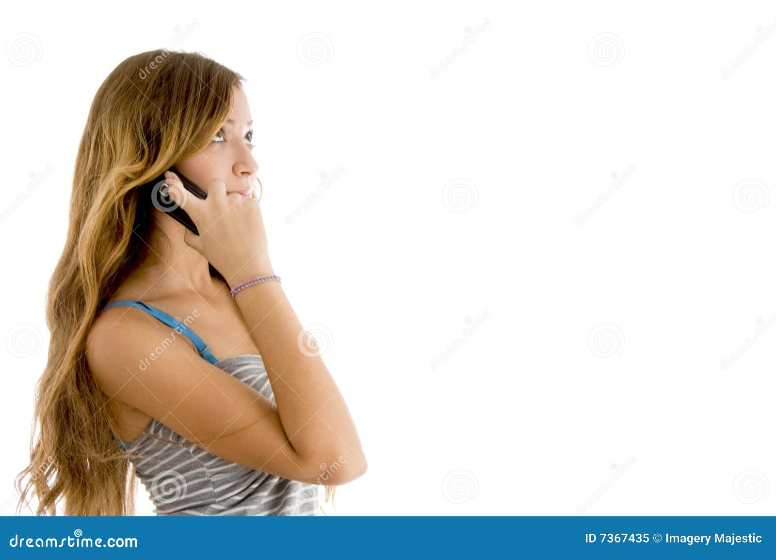 Side Pose of Young Woman Talking on Cellphone Stock Image - Image of ...