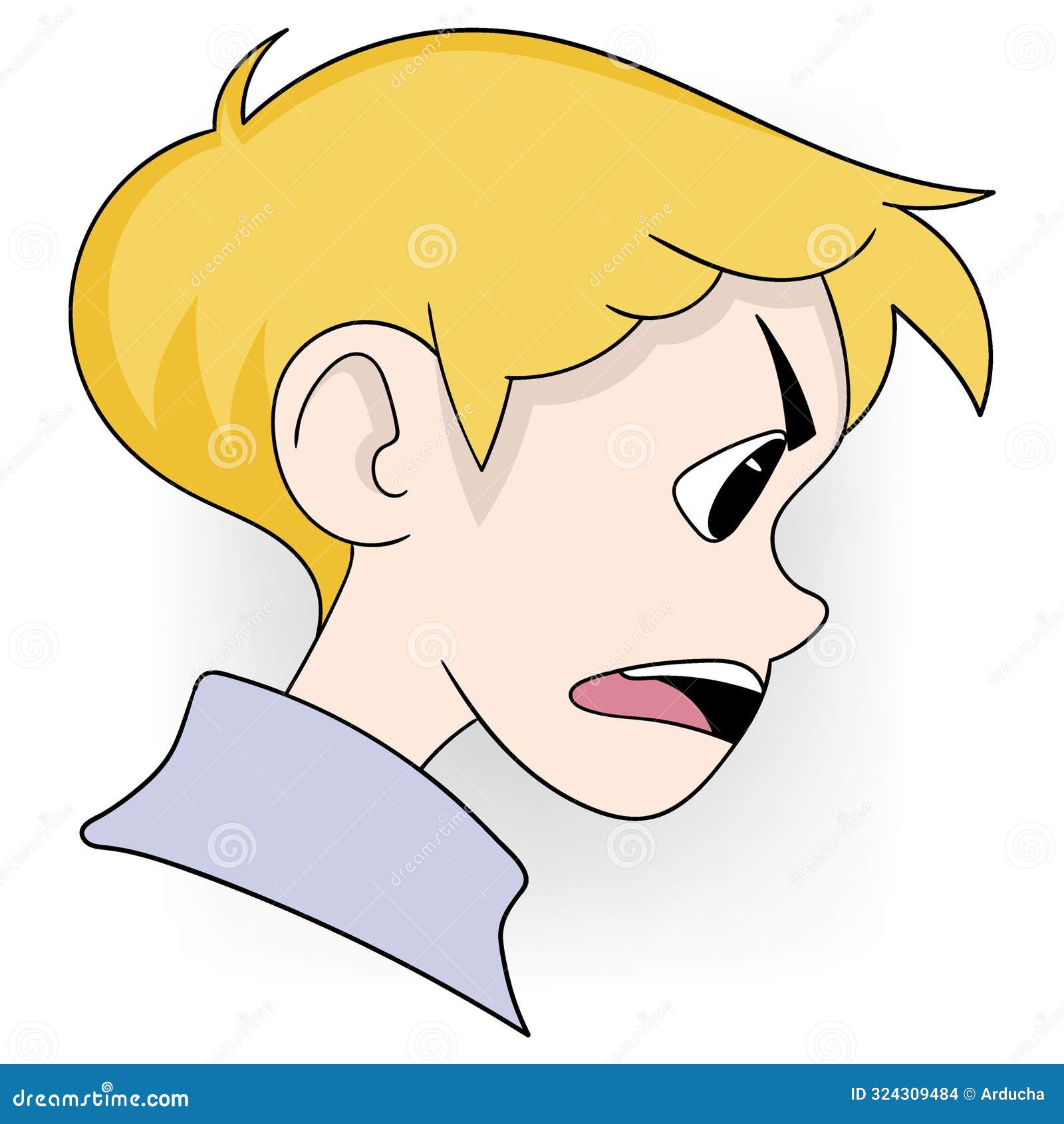 Side Profile of Angry Cartoon Character with Blonde Hair and Blue ...