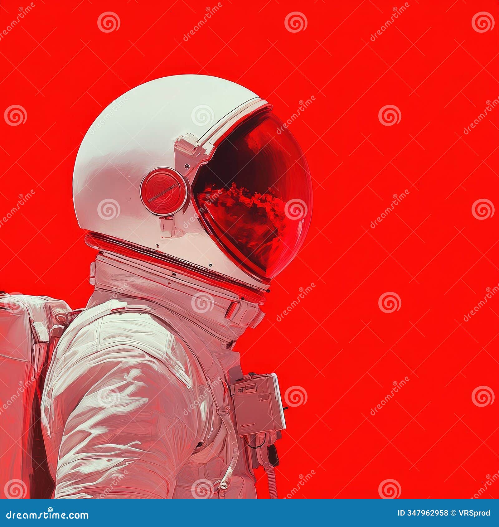 Side Profile of Astronaut with Red Visor on Intense Red Background ...