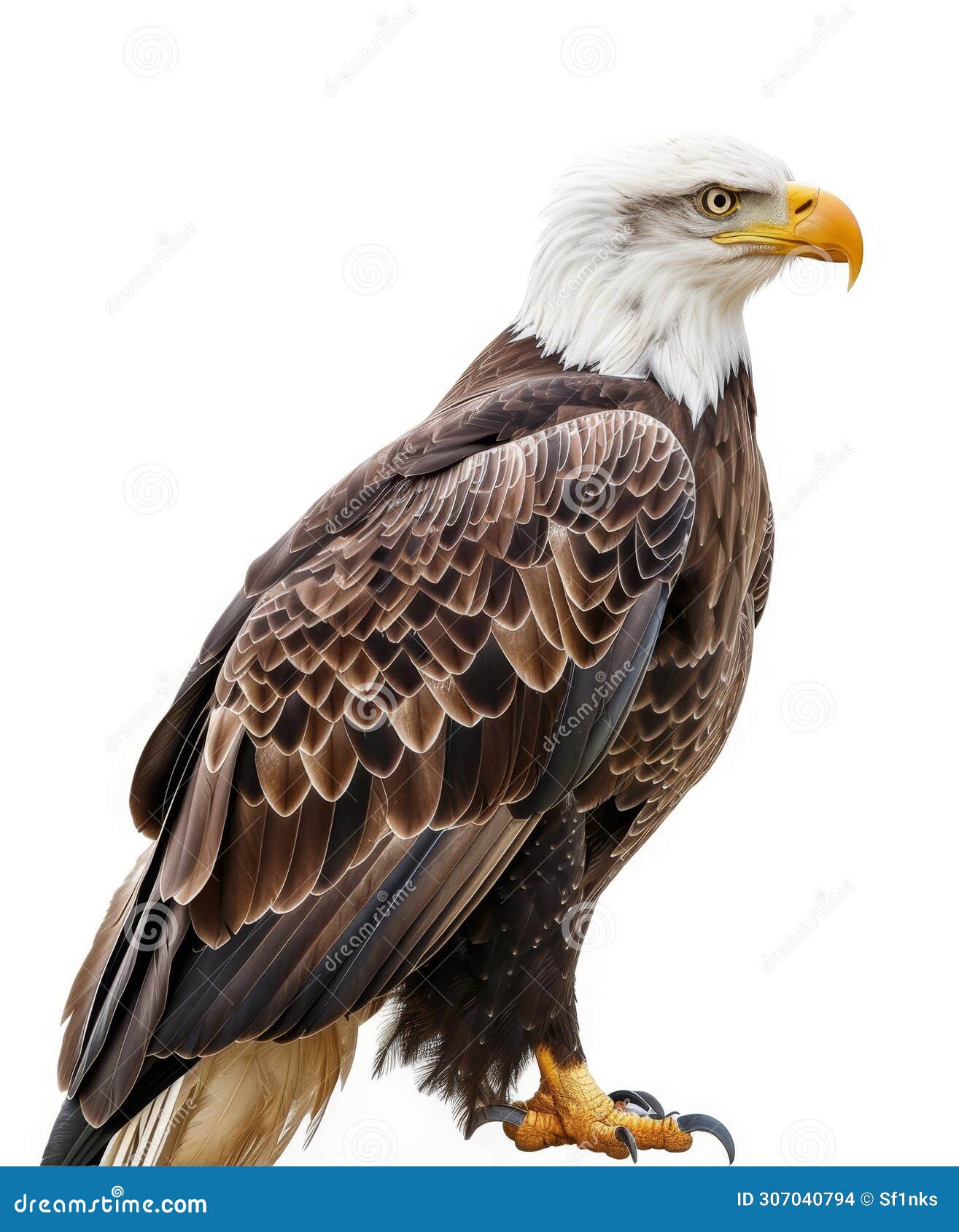 Side Profile of a Bald Eagle with Sharp Eyes and a Strong Beak, Standing Regally with Detailed ...
