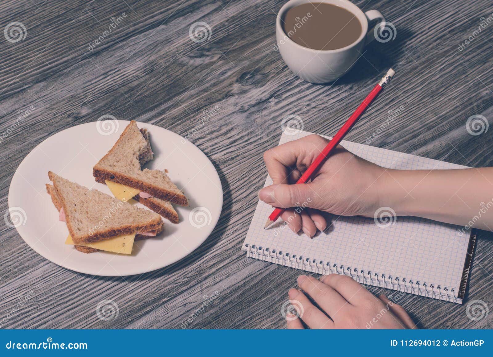 Side Profile Close Up View Photo of Lady`s Beautiful Hands Making Notes ...