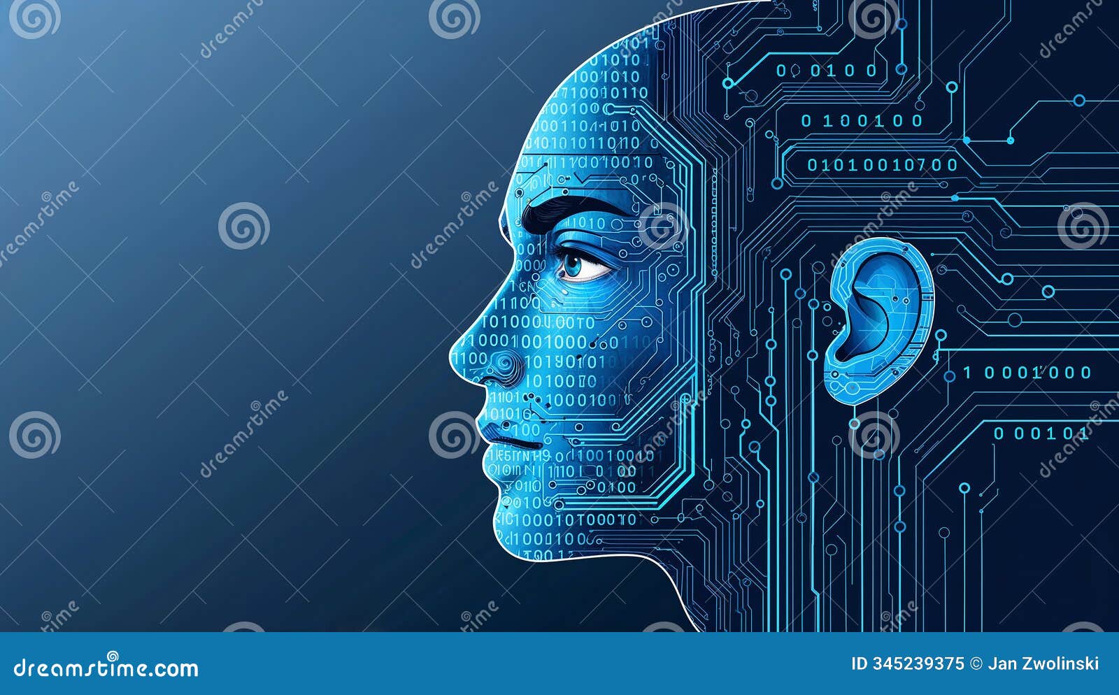 Side Profile of a Digital Human Face with Circuitry Patterns Stock ...