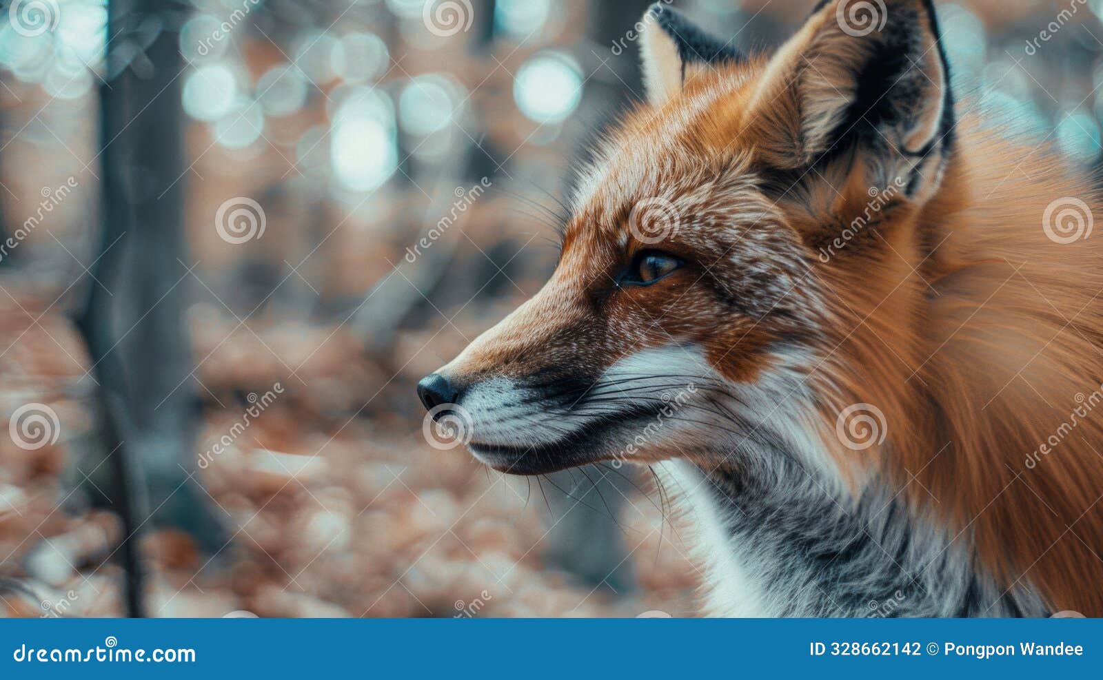 Side Profile of Fox Face with Forest Background Stock Illustration ...