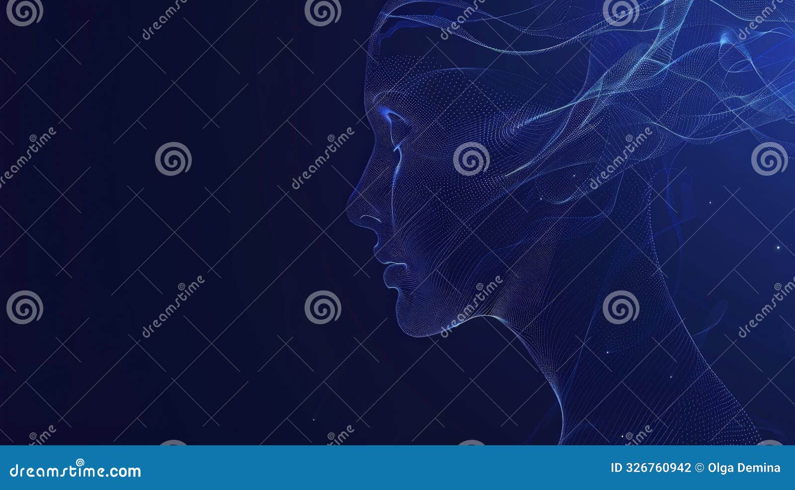 Side Profile of a Futuristic Wireframe Female Face in Blue. Concept of ...