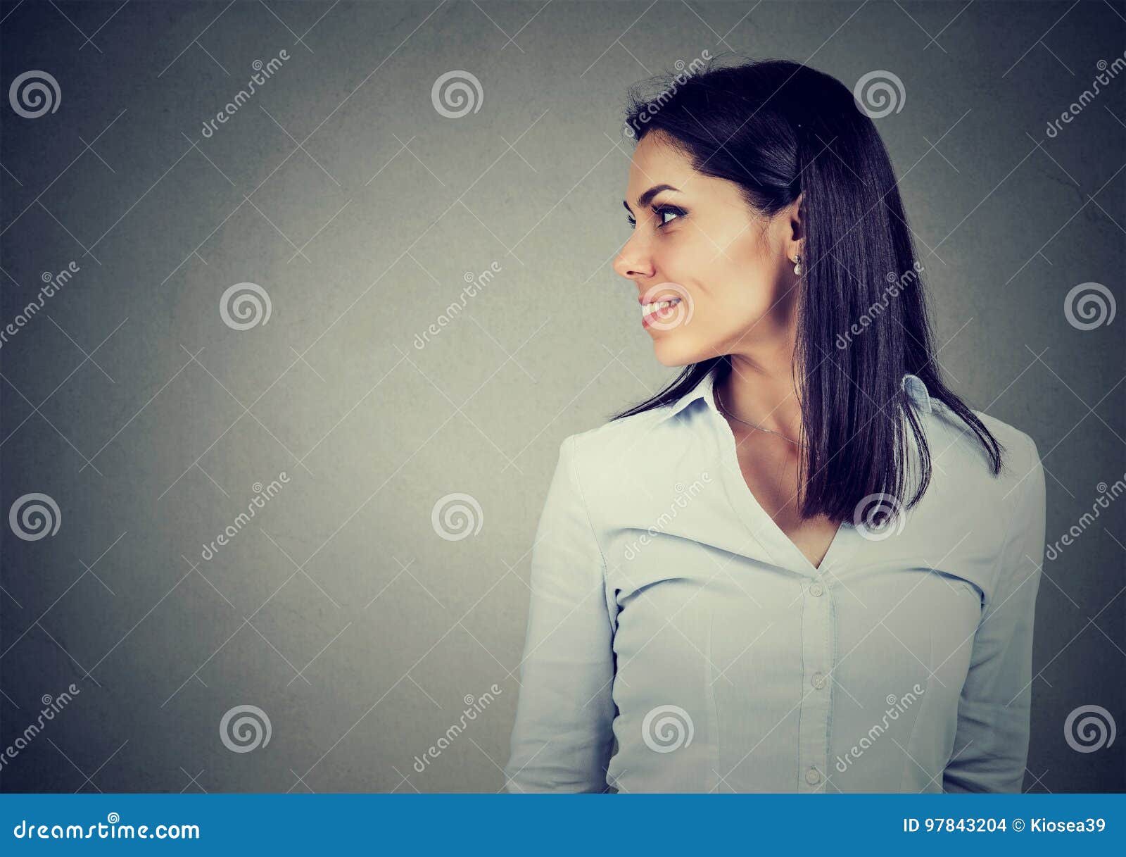 Side Profile of a Happy Young Woman Stock Photo - Image of background ...