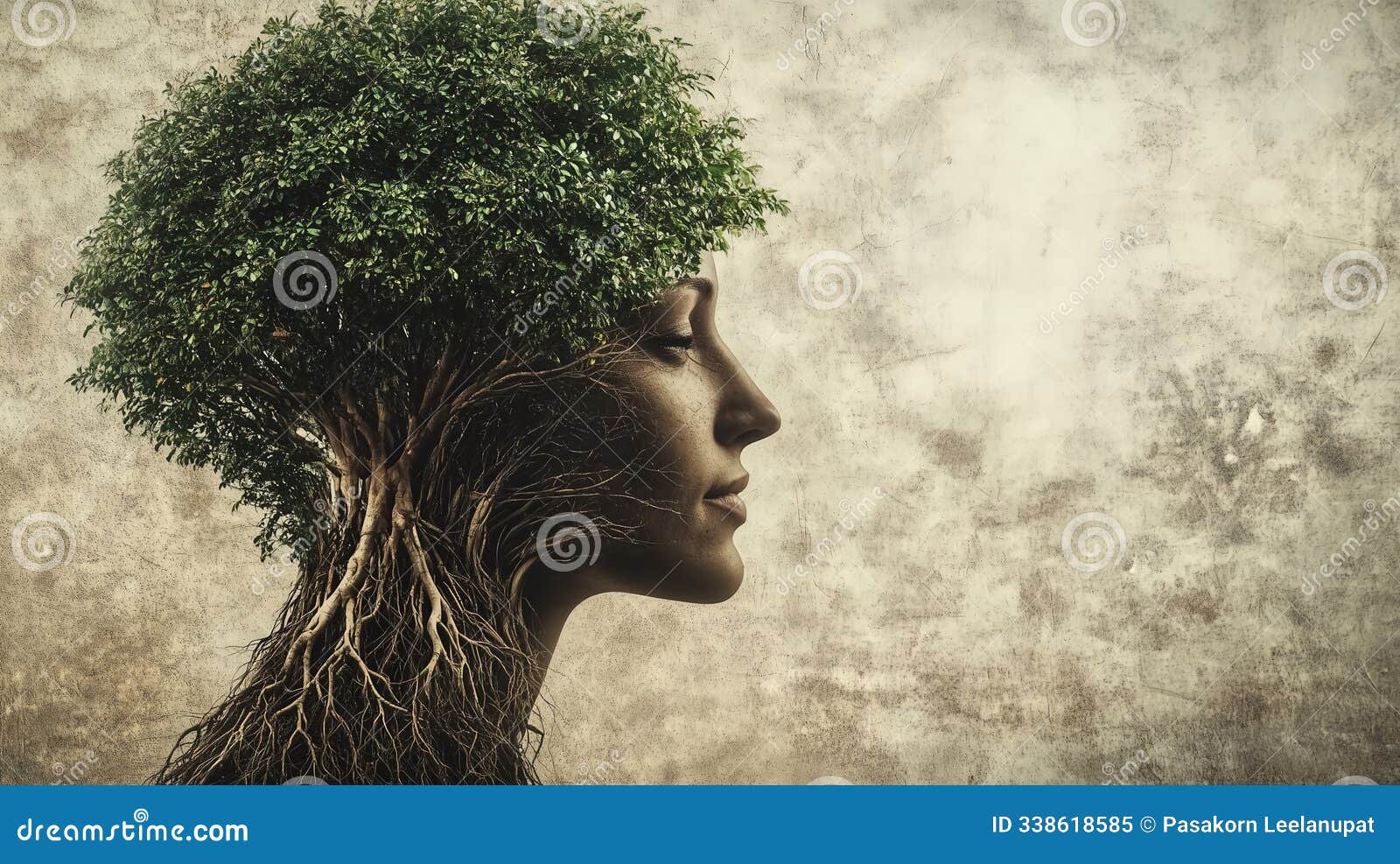 Side Profile of a Human Head with a Large Tree Sprouting from Th Stock ...