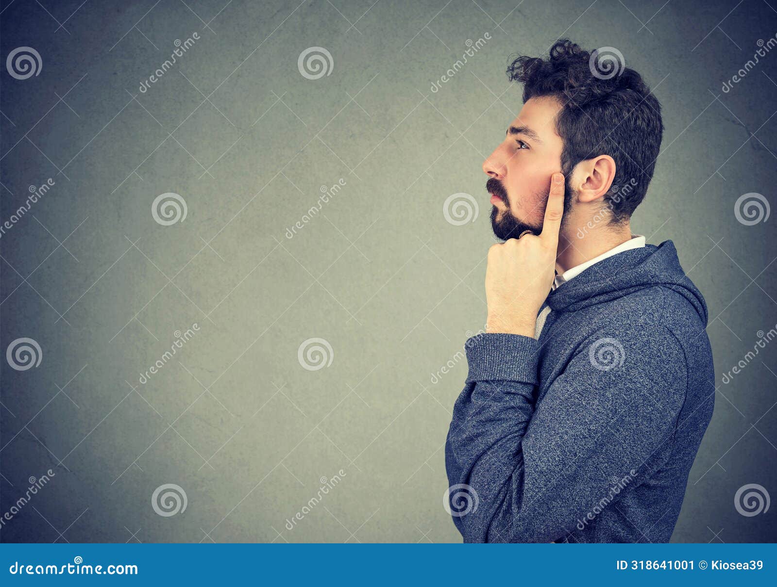 Side Profile of a Man Standing Thinking about Question with Pensive ...