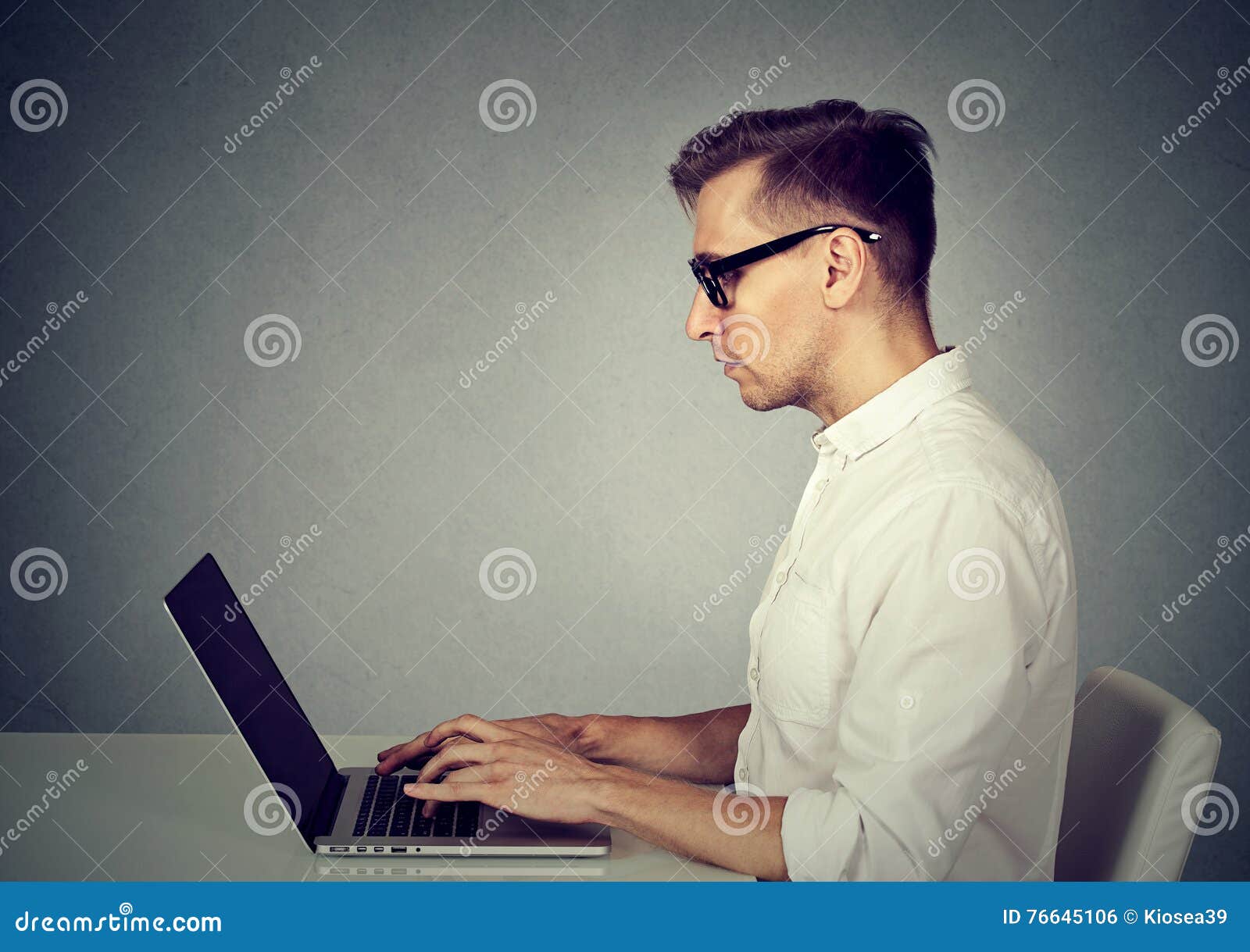 Side Profile Man Using a Laptop Computer Stock Photo - Image of ...