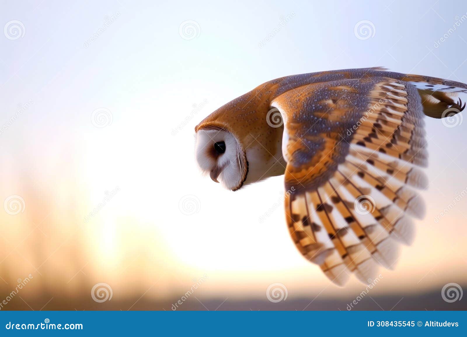 Side Profile of Owl in Flight, Head Turned To Face Viewer Stock Image ...