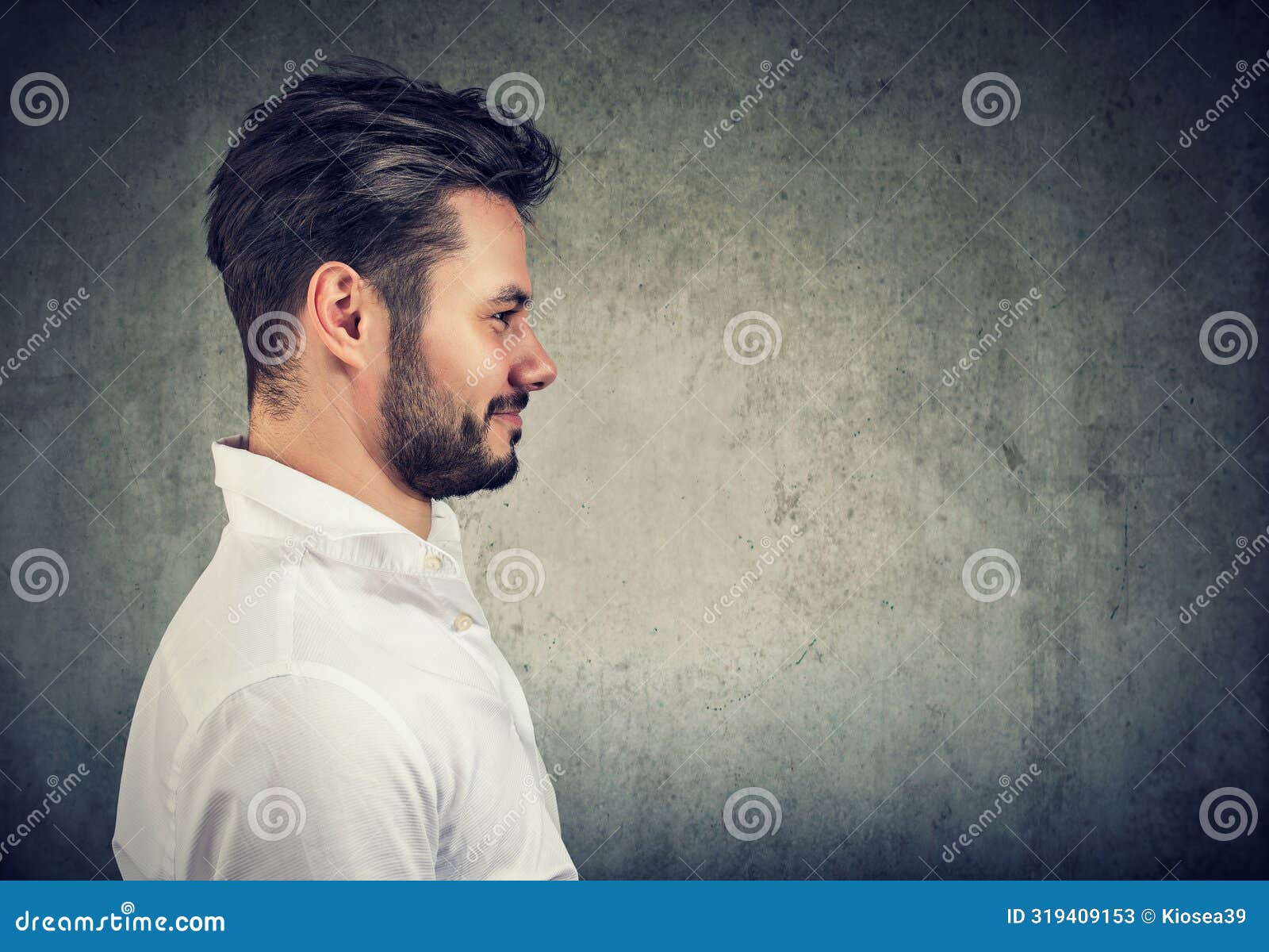Side Profile Portrait of a Cheerful Young Smiling Unshaved Handsome Man ...