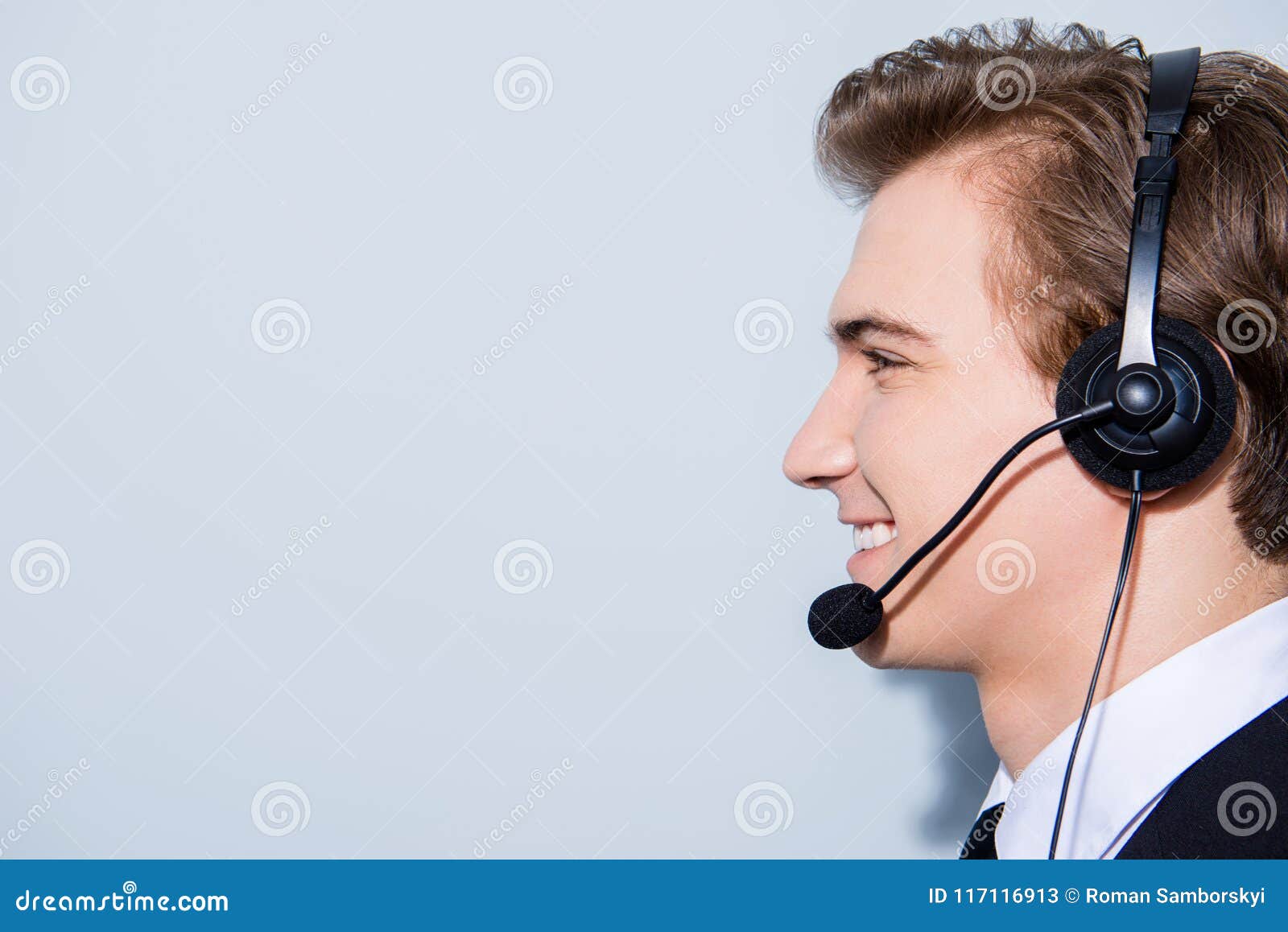 Side Profile Portrait of a Handsome Guy Call Centre Operator in Stock ...