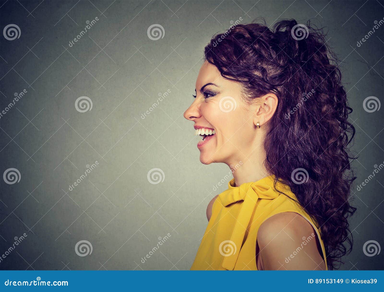 Side Profile Portrait of a Happy Laughing Woman Stock Image - Image of ...