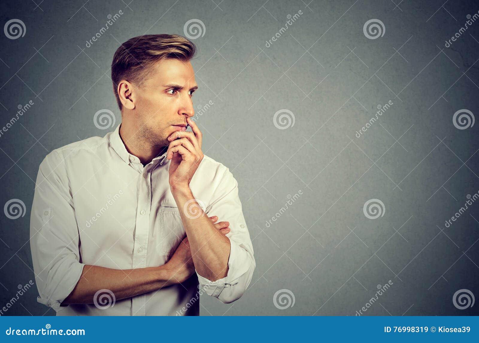 Side Profile Preoccupied Anxious Young Man Stock Image - Image of male ...
