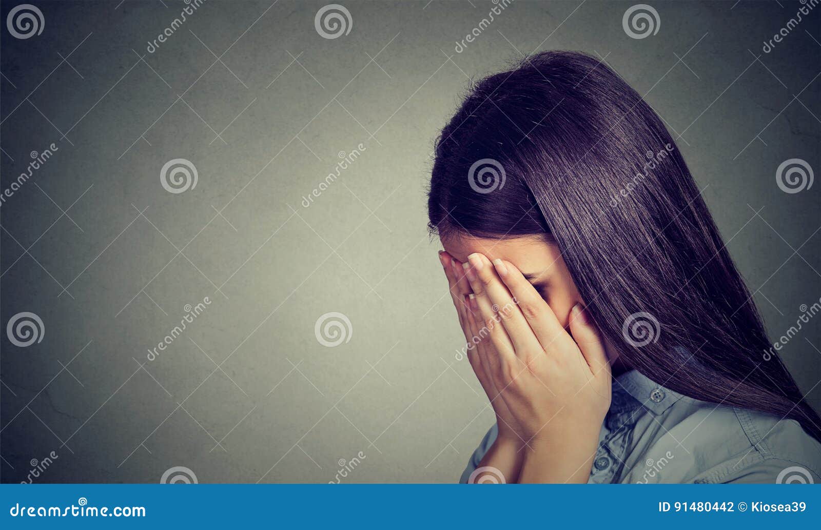 Side Profile of a Sad Woman Covering Her Face with Hands Stock Photo ...