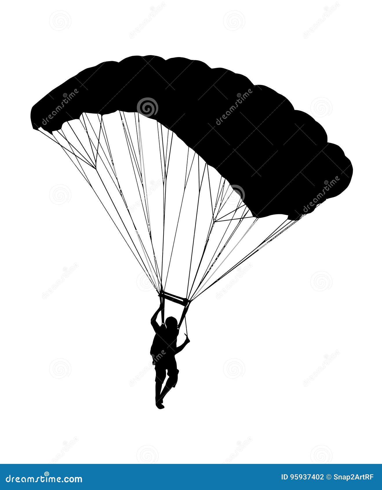 Side Profile Silhouette Of Sky Diver With Open Parachute Vector ...