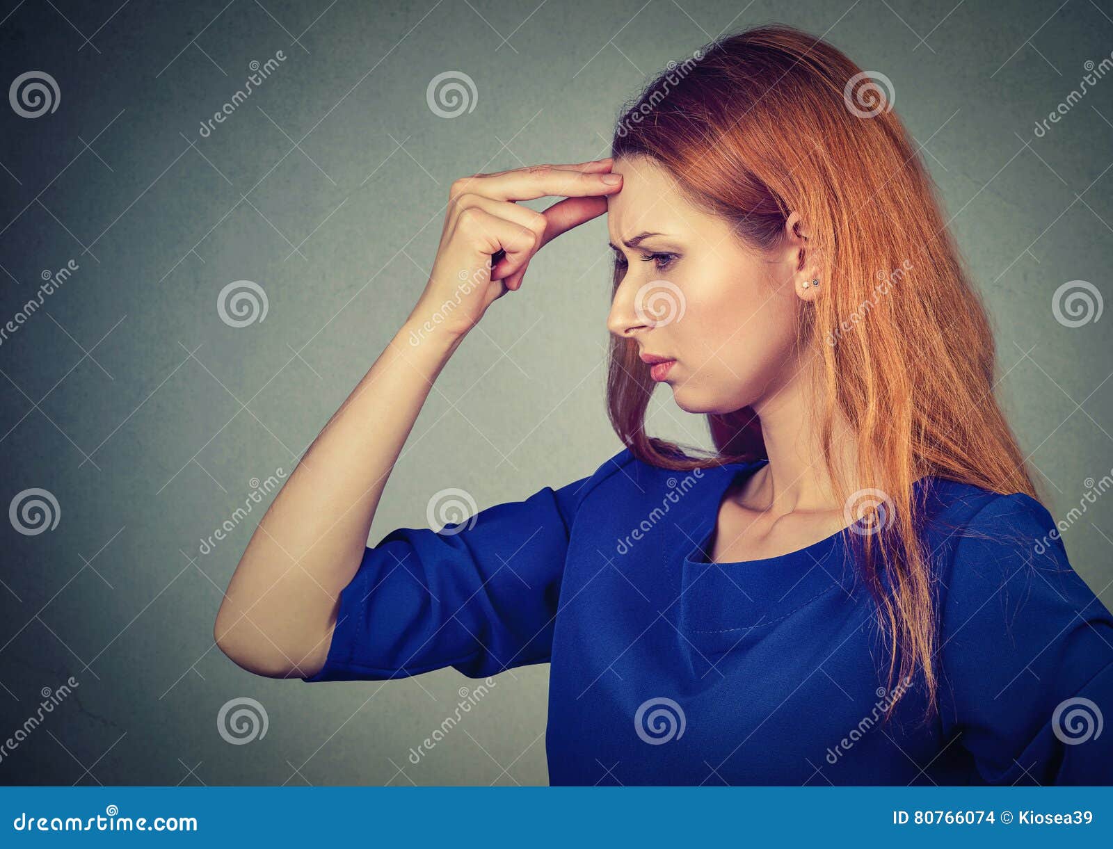 Side Profile Stressed Sad Woman Worried Thinking Stock Photo - Image of ...