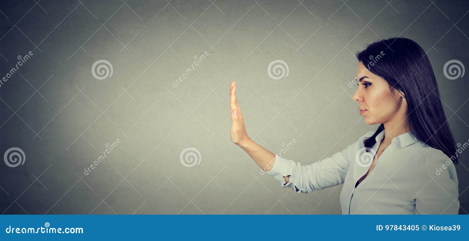 Side Profile of Woman with Stop Hand Gesture Stock Image - Image of ...