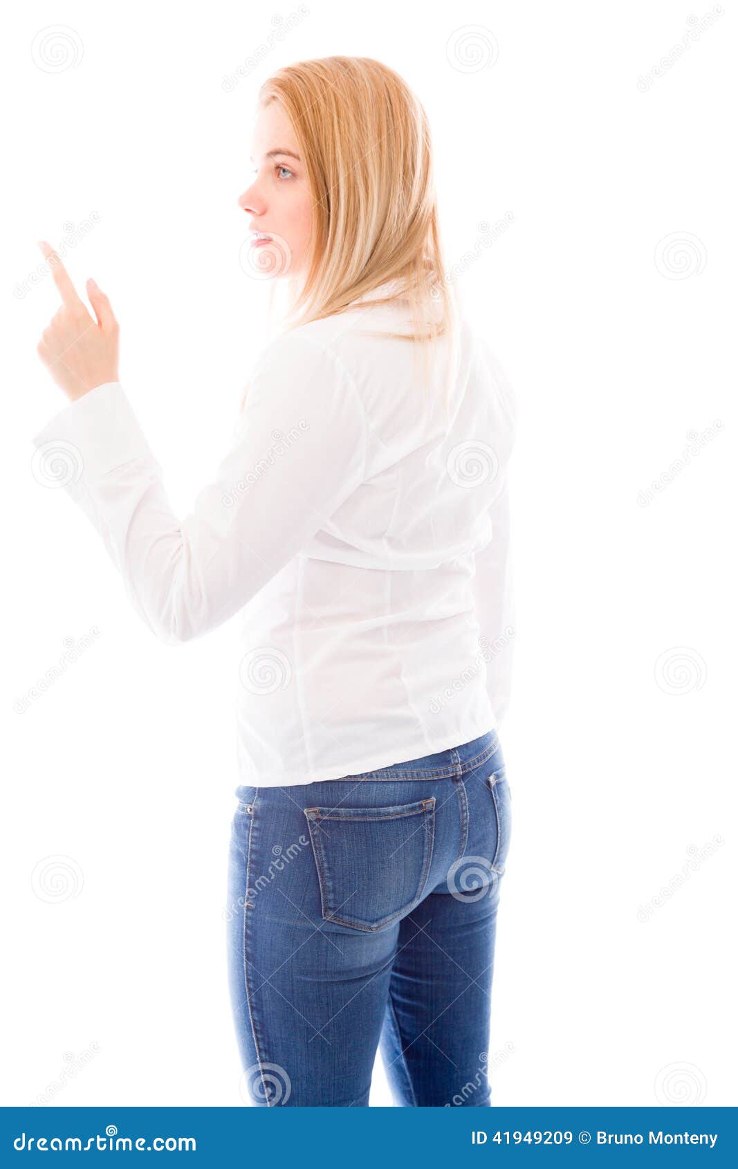 Side Profile Of A Young Woman Pointing Stock Image Image Of 2024