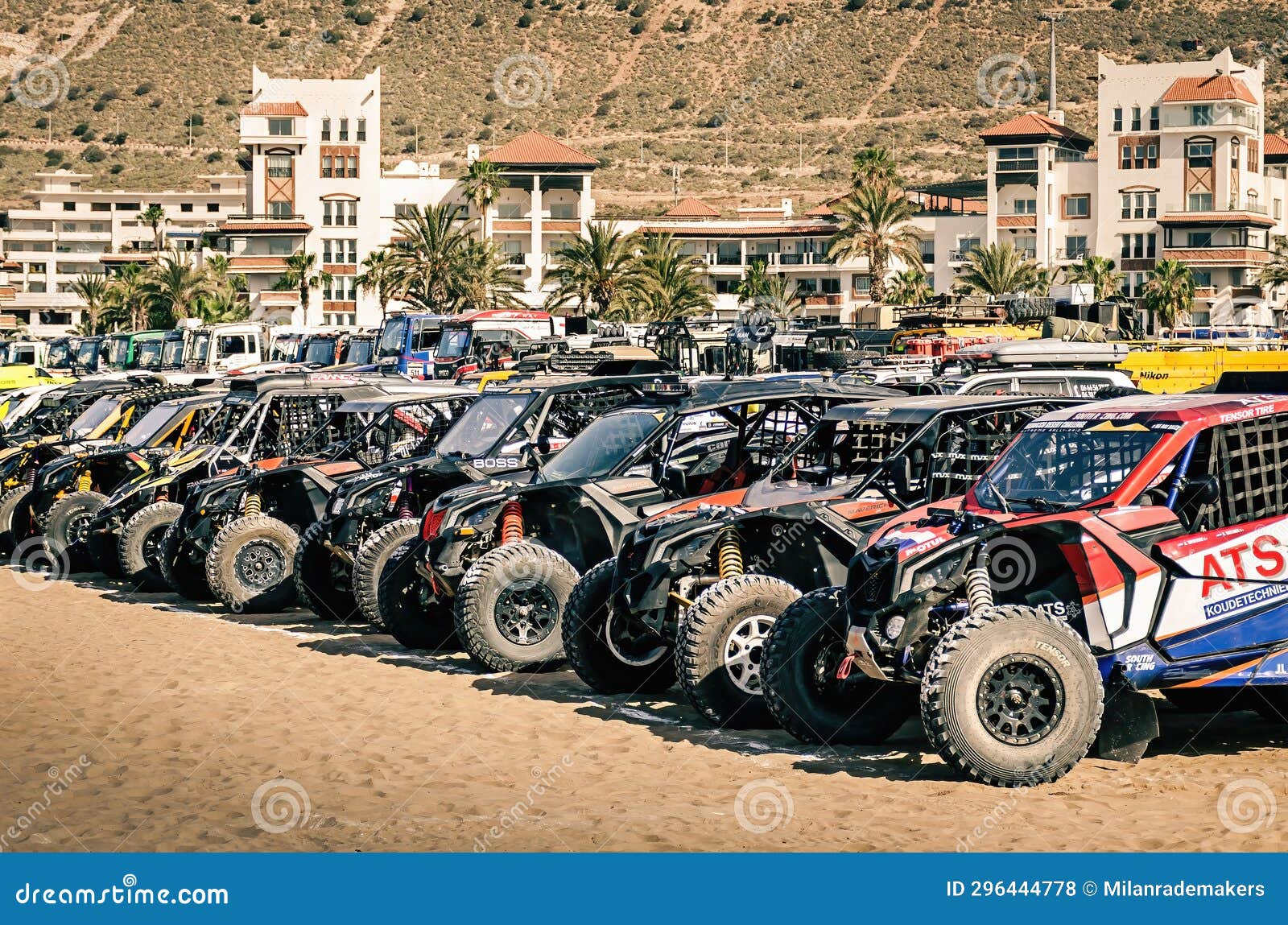 Side by Side Rally Raid Buggies in a Row Lined Up on the Beach of ...