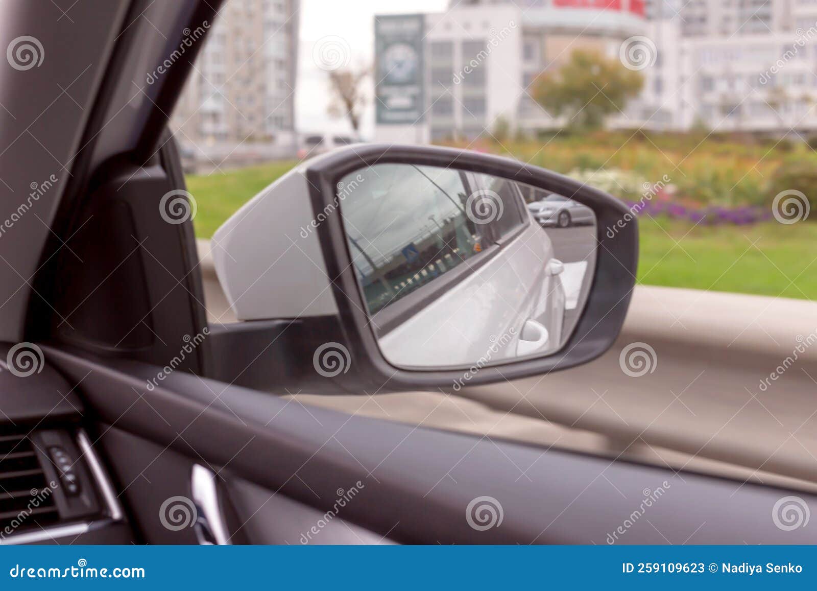 Side Rear View Mirror of the Moving Car. Toning Stock Image - Image of ...