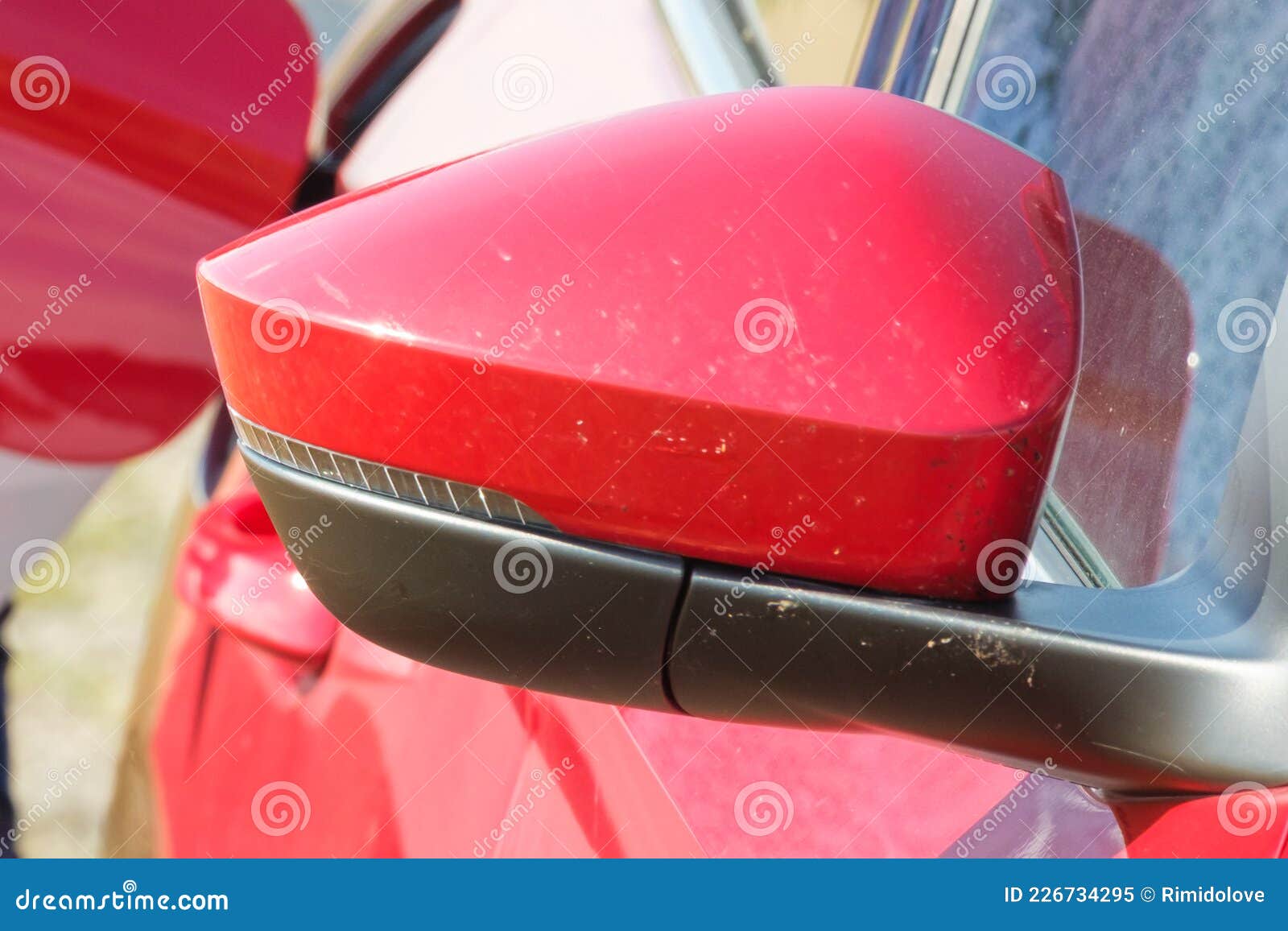 Side Rearview Mirror of Red Car Stock Image - Image of automobile ...